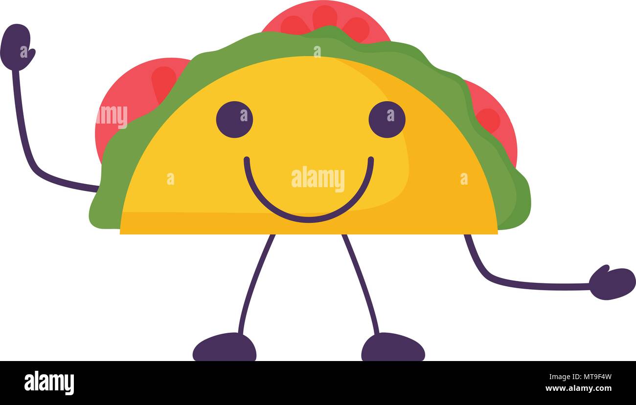 Kawaii happy taco icon over white background, colorful design. vector ...