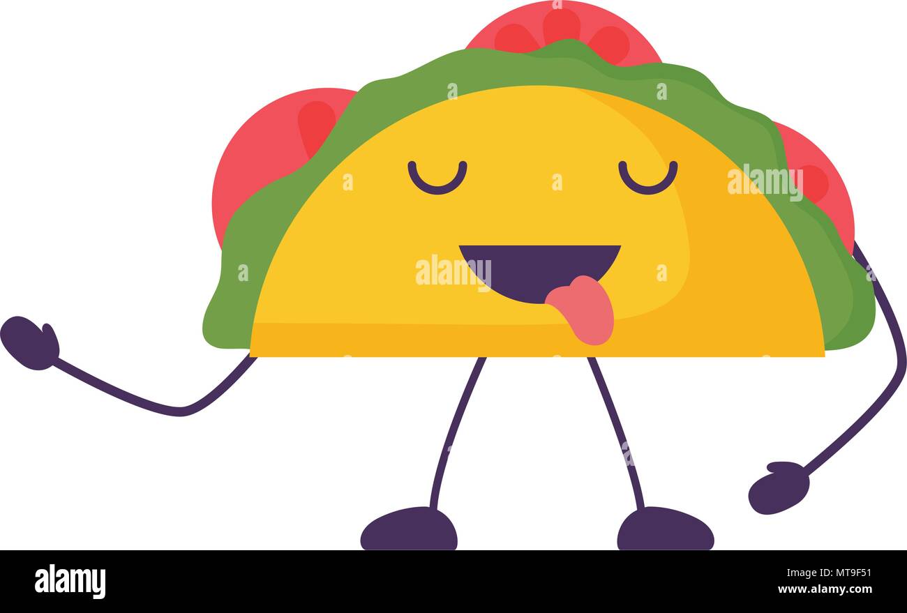 Kawaii happy taco icon over white background, colorful design. vector ...