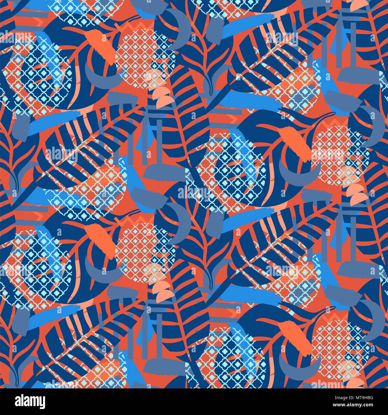 Jungle pattern. Red and blue abstract textured vector background Stock ...