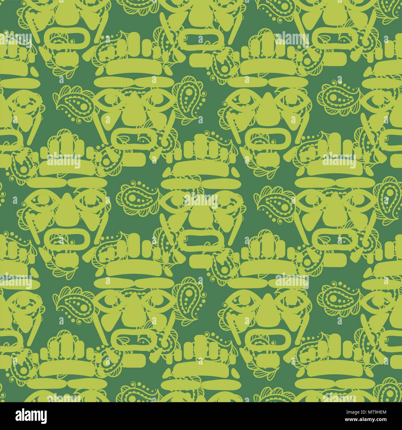 Tribal totem mask seamless green textured pattern Stock Vector Image ...