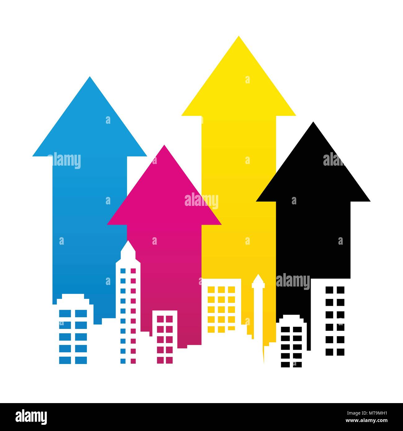 CMYK Cityscape Property Rise Up Arrow Lines Vector Graphic Design Scene ...