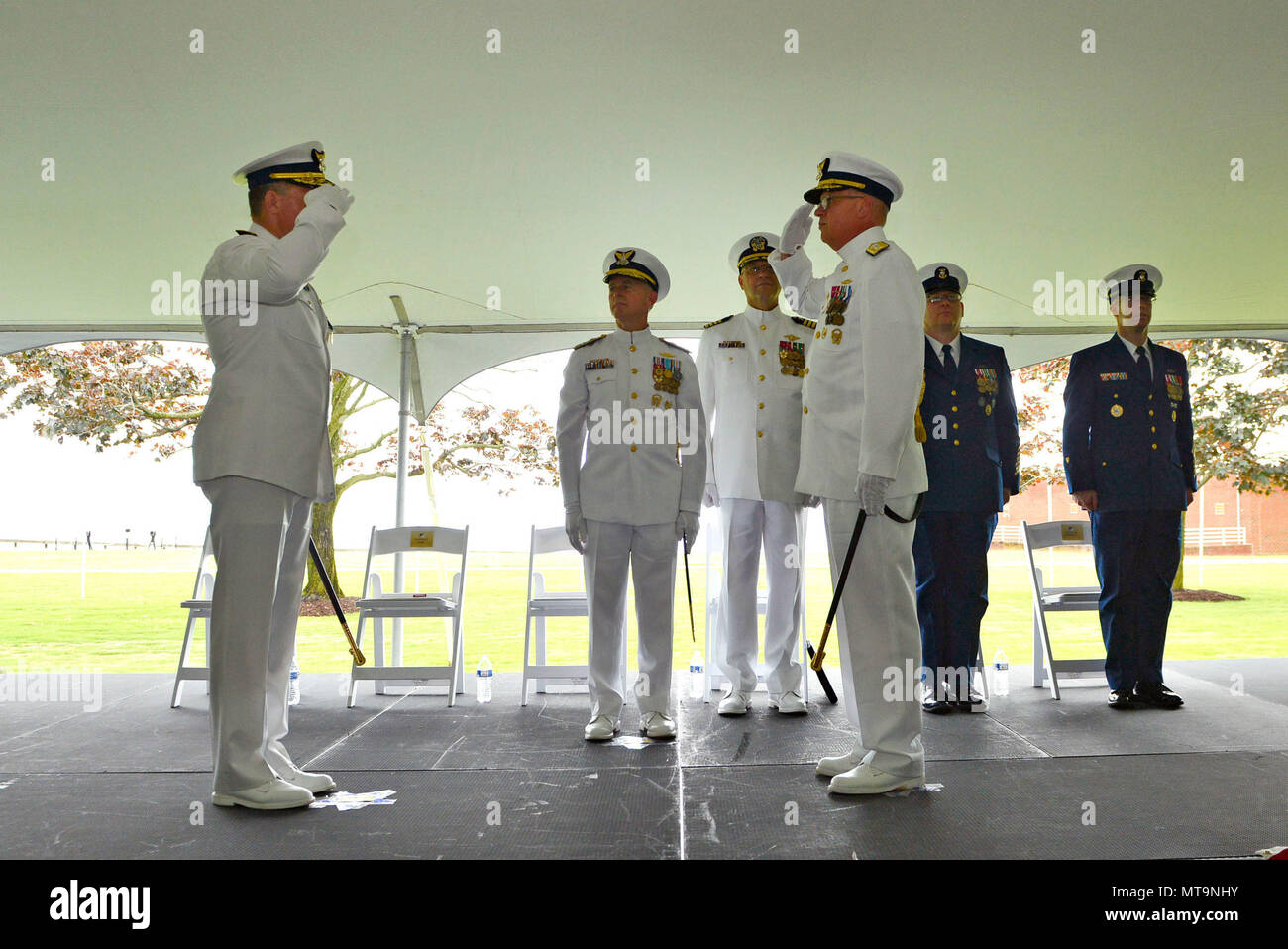 Coast Guard Vice Adm. Karl Schultz, commander, Atlantic Area, left ...