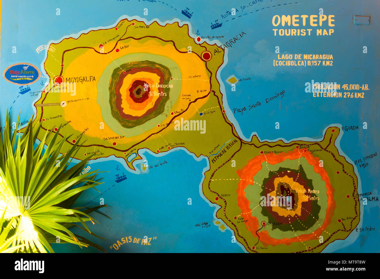 Ometepe Island, Nicaragua. February 5, 2018. Picture of a map of ...