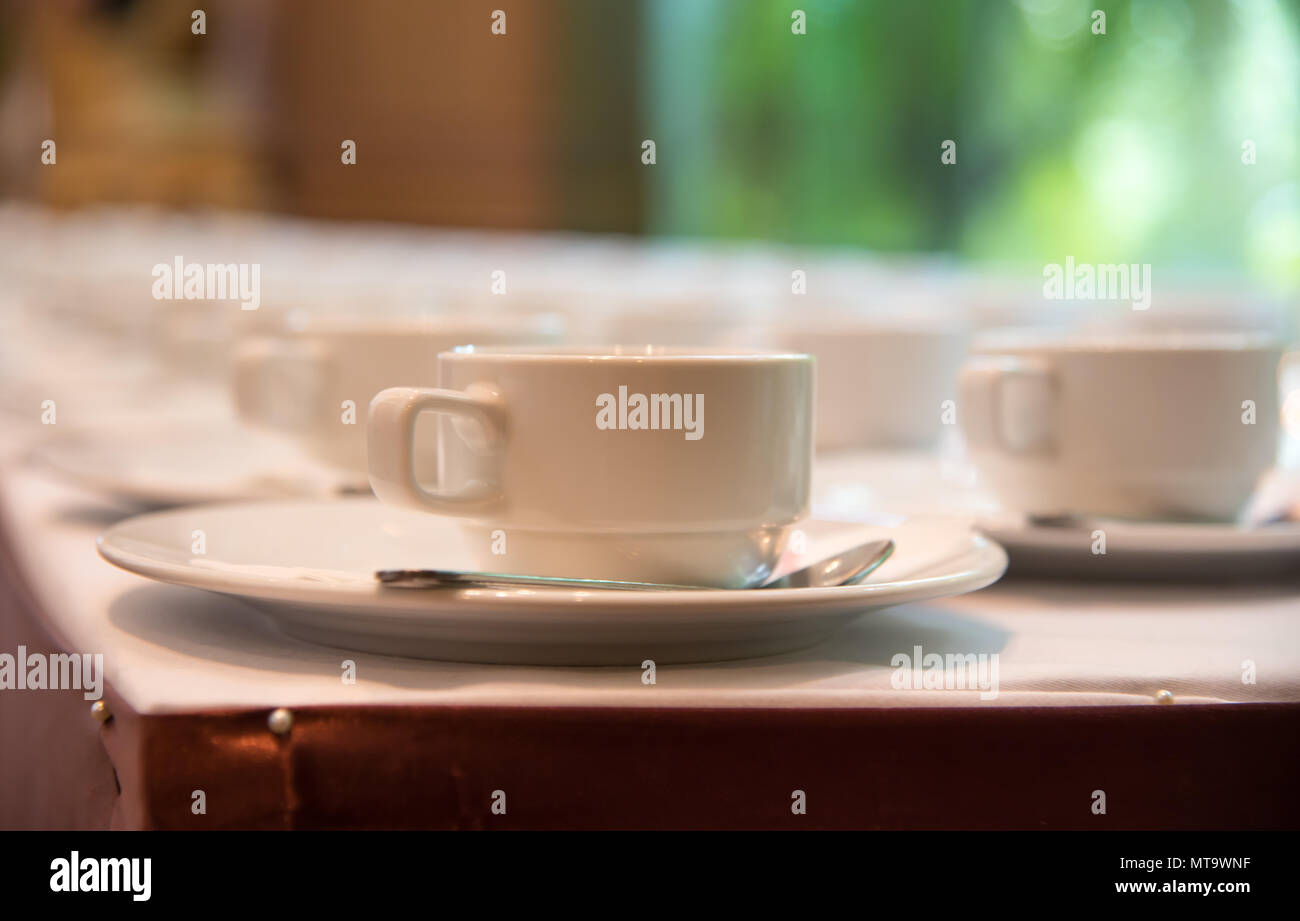 empty cup of coffee preparing in hotel for seminar Stock Photo - Alamy