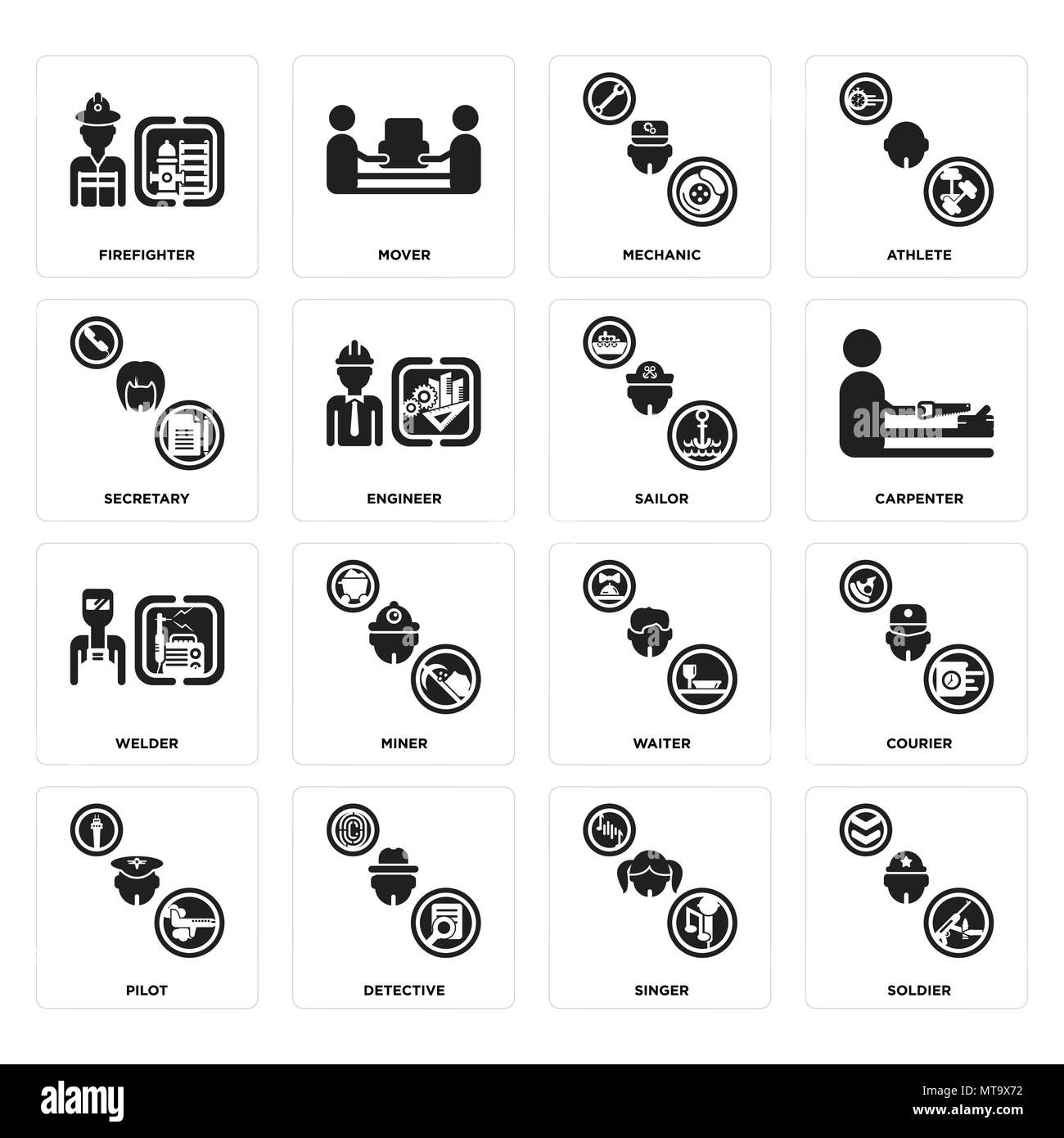 Set Of 16 simple editable icons such as Soldier, Singer, Detective ...