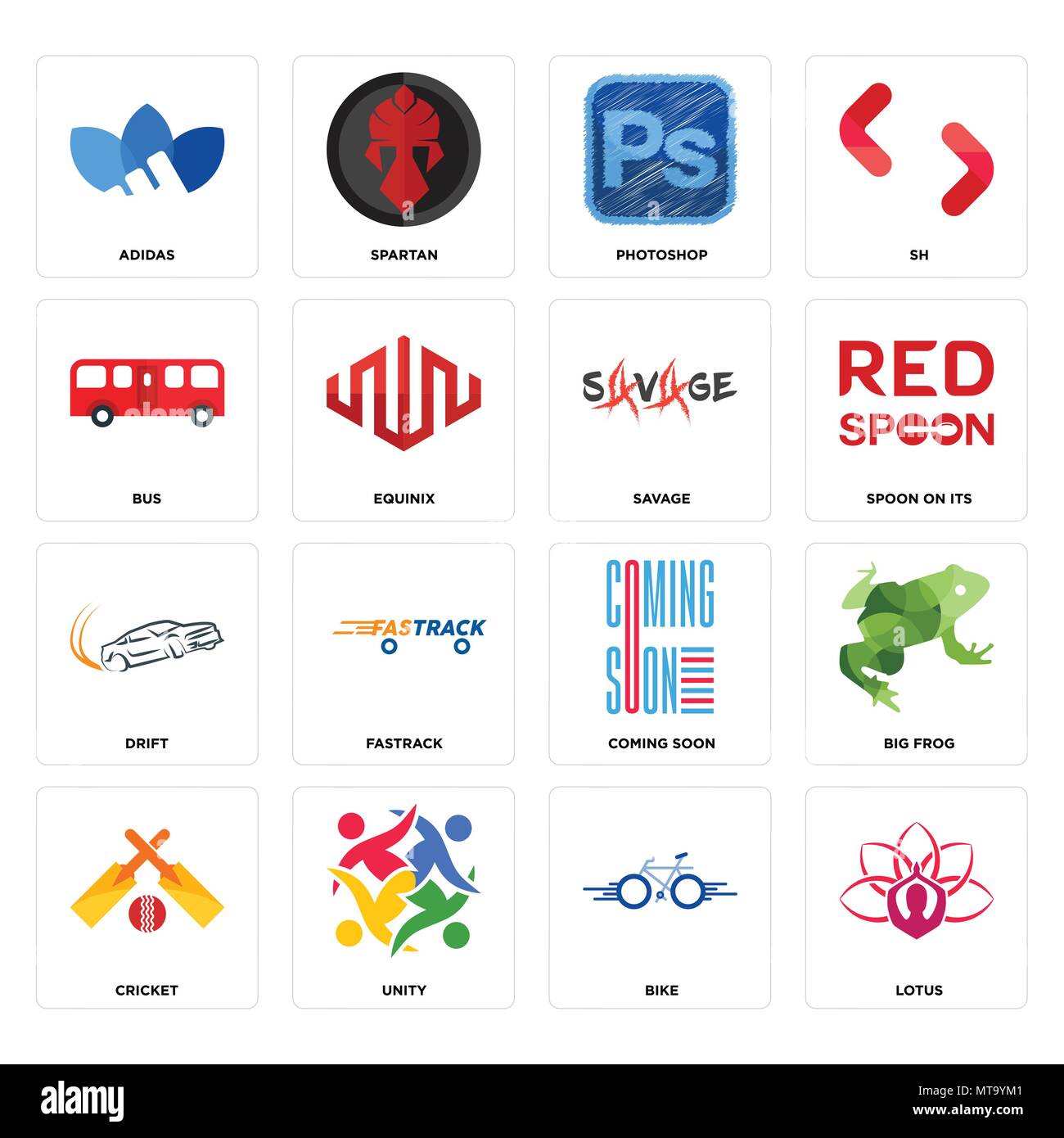 Set Of 16 simple editable icons such as lotus, bike, unity, cricket ...