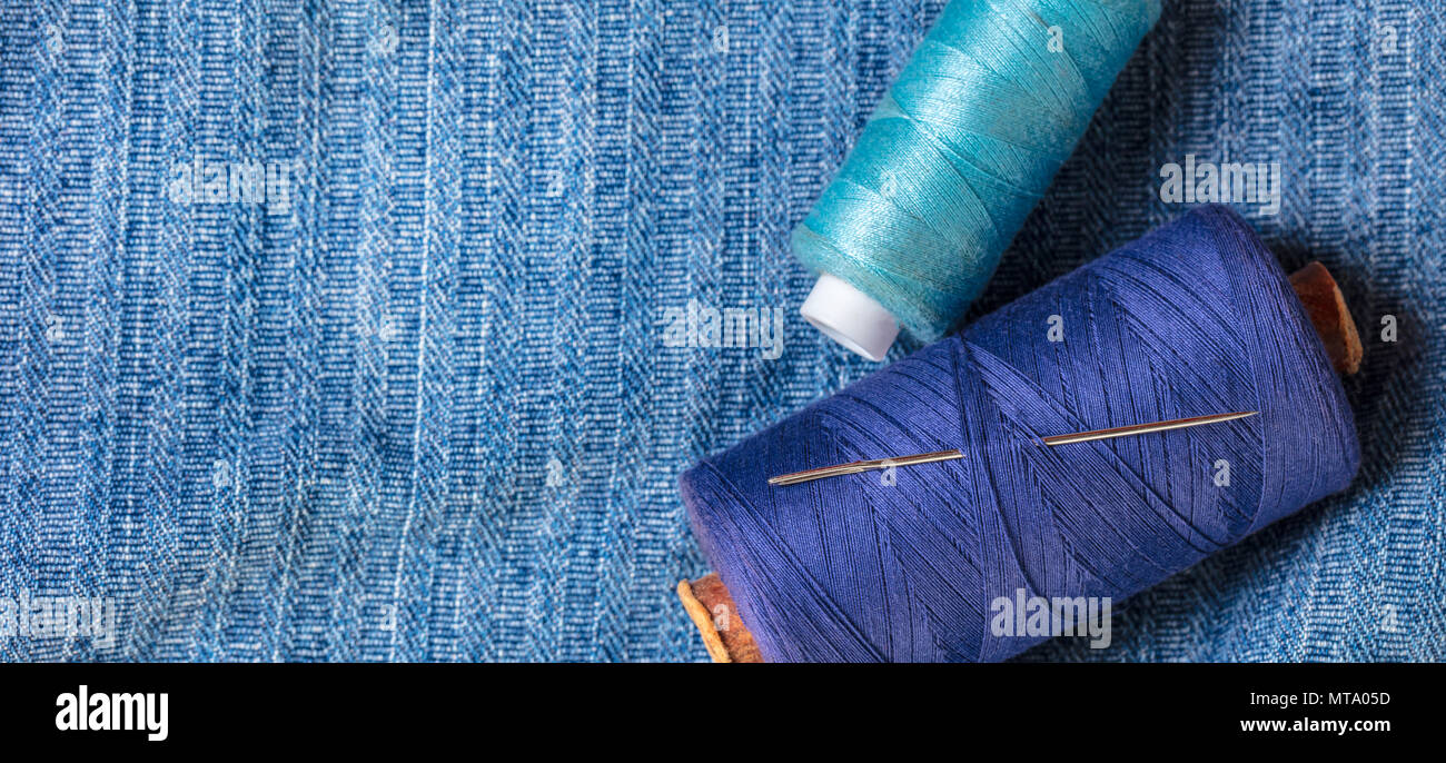 blue threads on the background of a denim jacket Stock Photo - Alamy