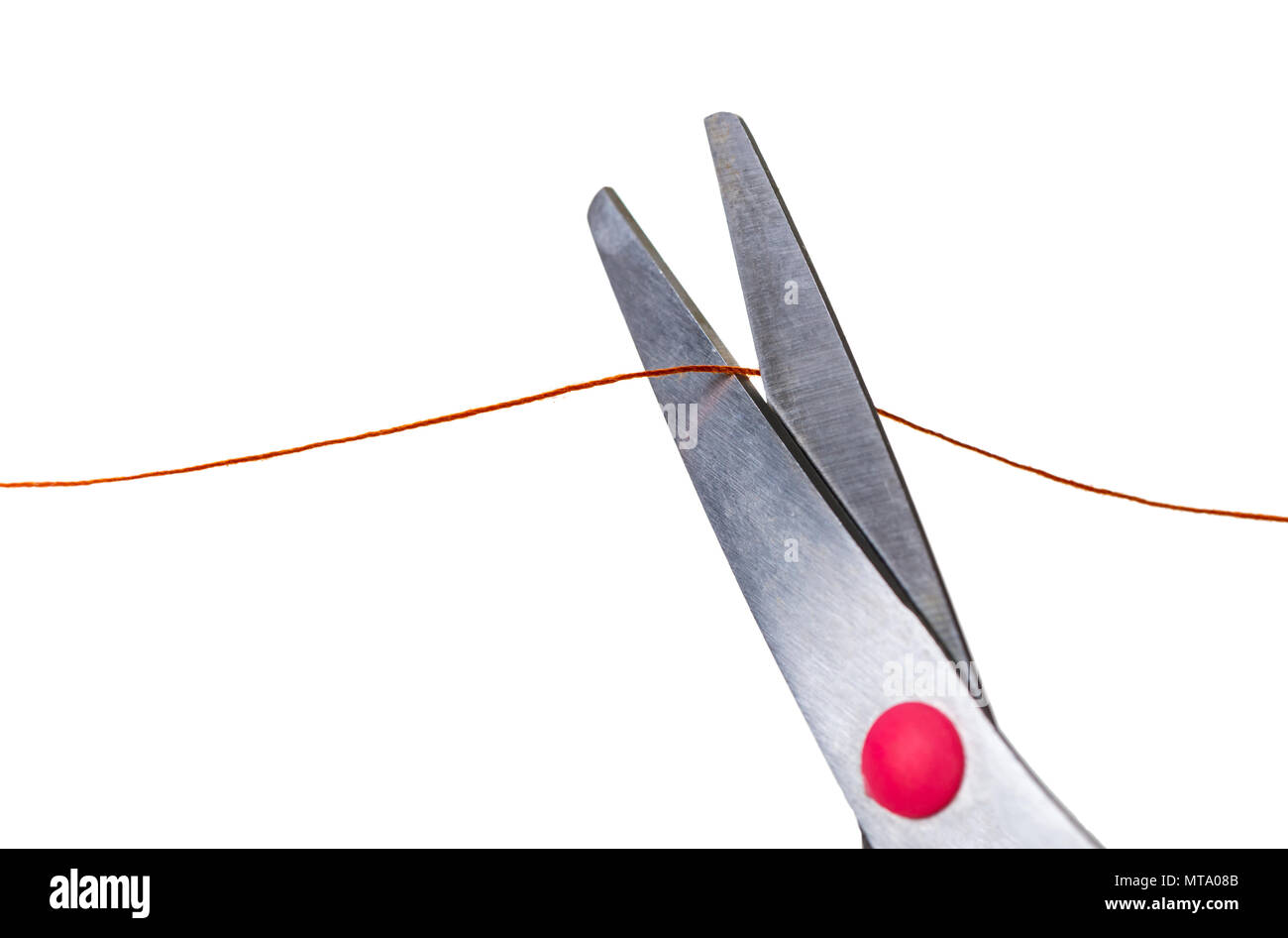 scissors cut the thread on a white isolated background Stock Photo - Alamy