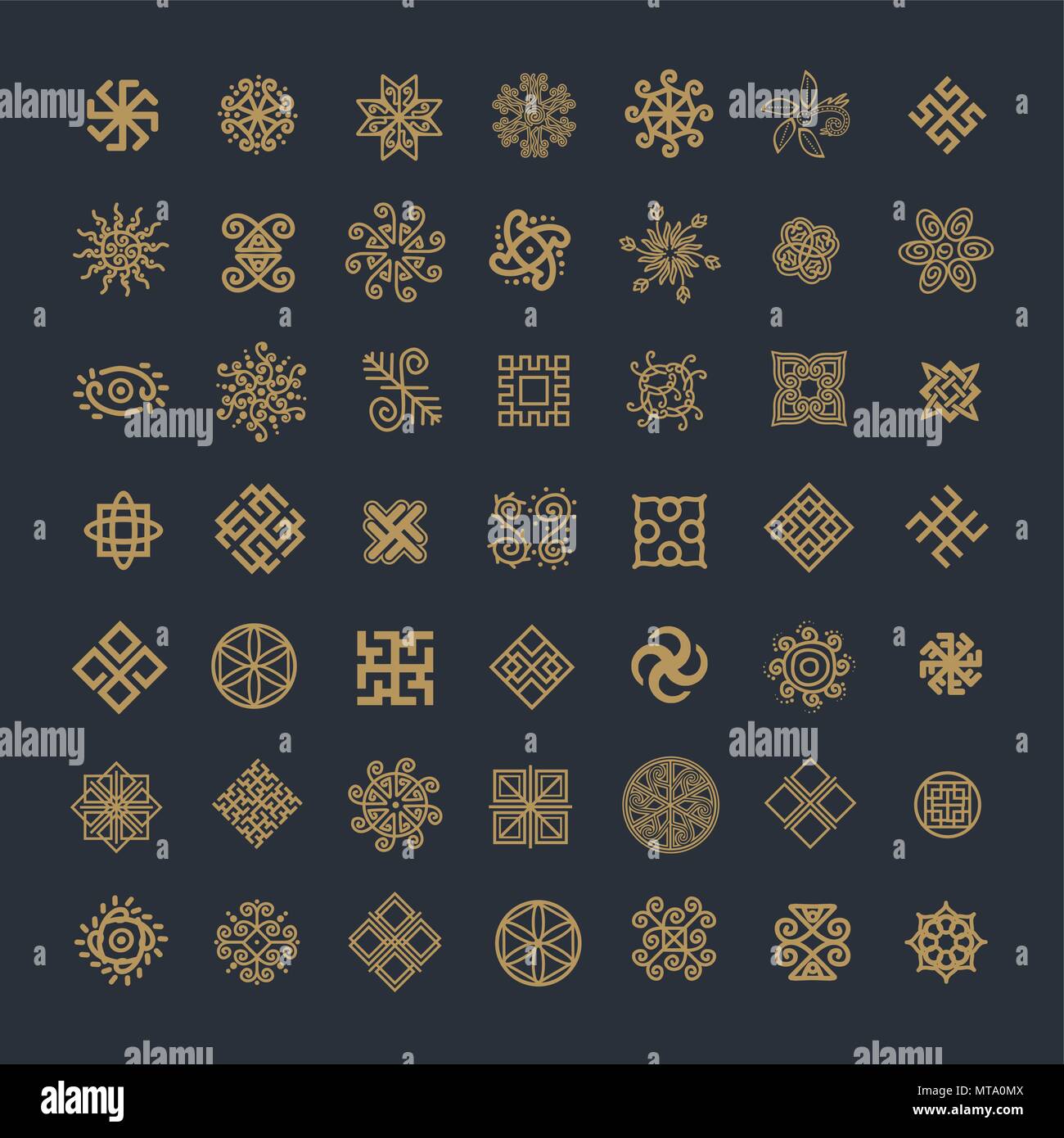 Ethnic geometric signs set. Set of icons with Slavic pagan symbols for ...