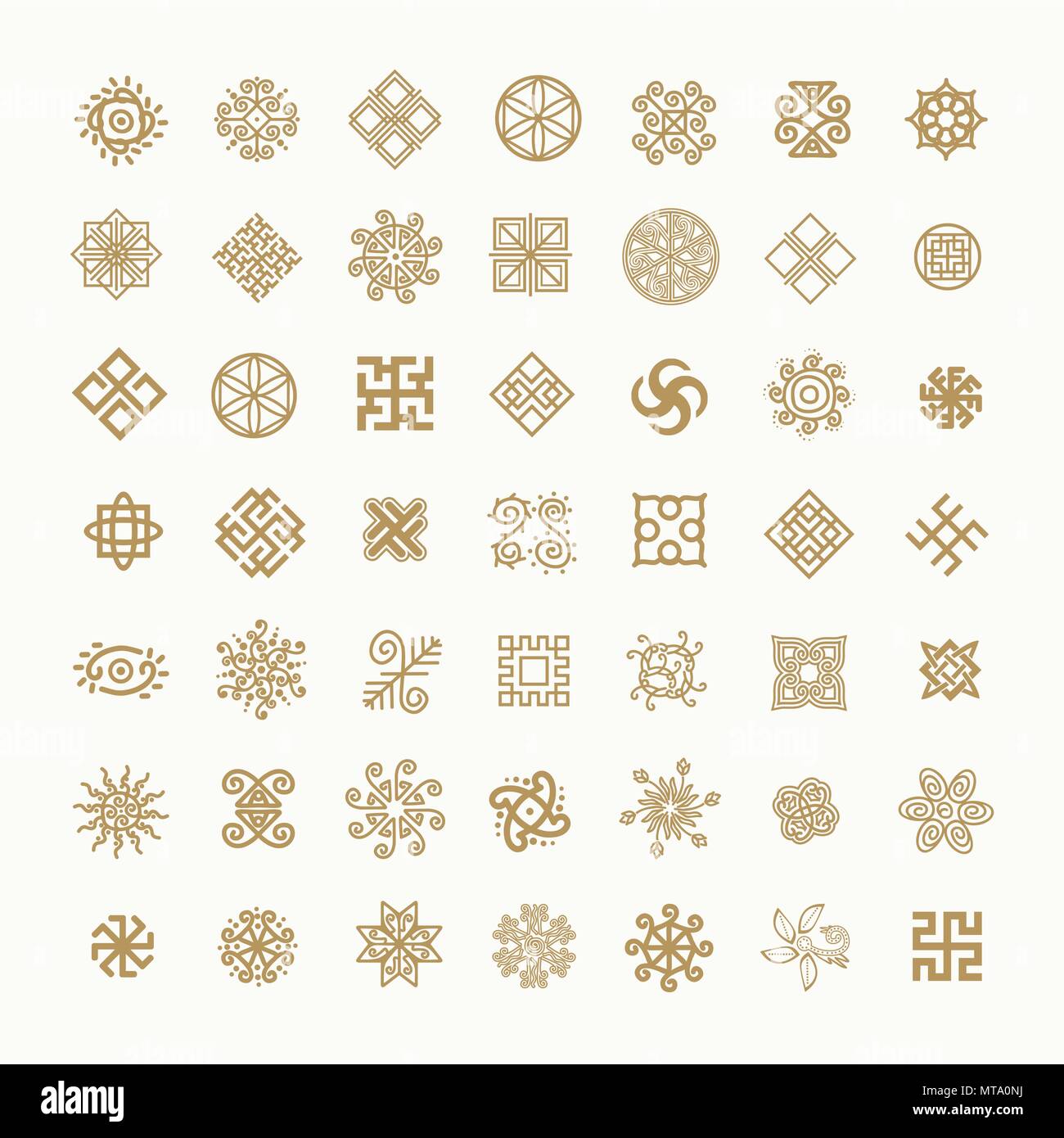 Ethnic geometric signs set. Set of icons with Slavic pagan symbols for ...