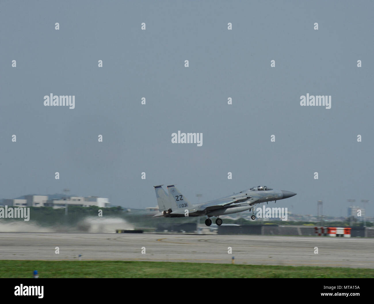 A U.S. Air Force F-15 Eagle assigned to the 44th Fighter Squadron takes ...