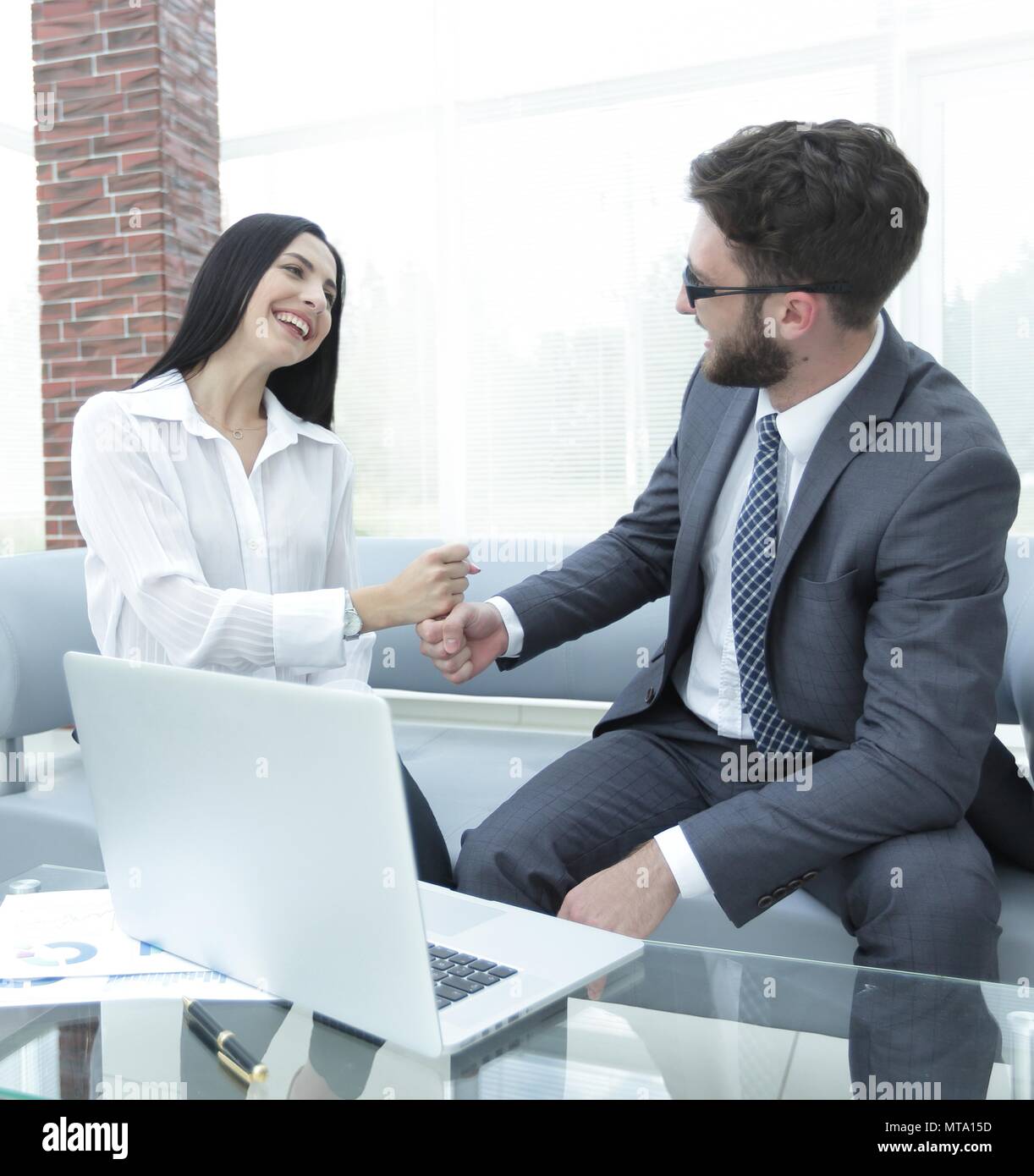close-up. members of the business team, show their success Stock Photo ...