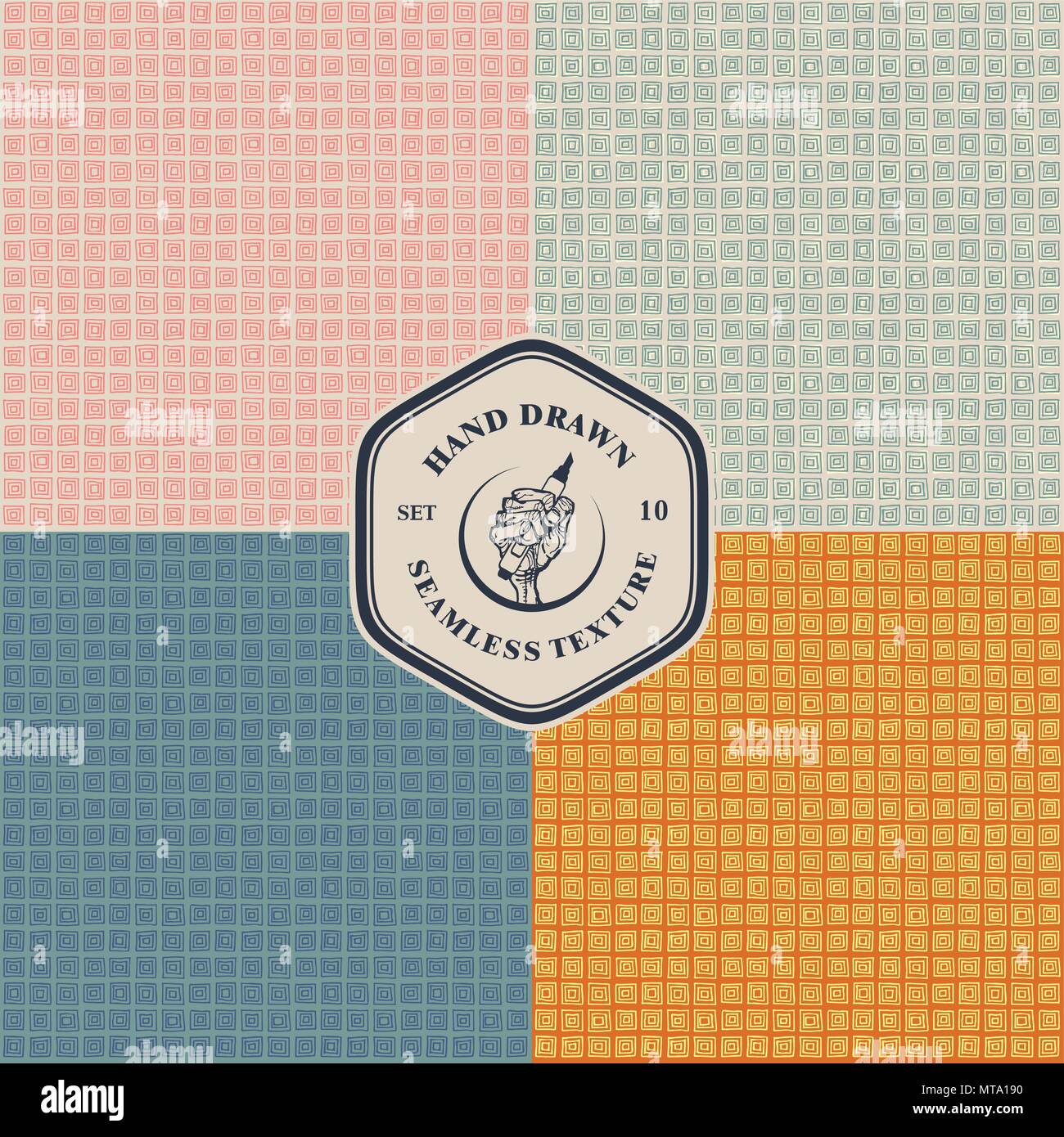 Collection of hand-drawn seamless pattern with square elements Stock ...