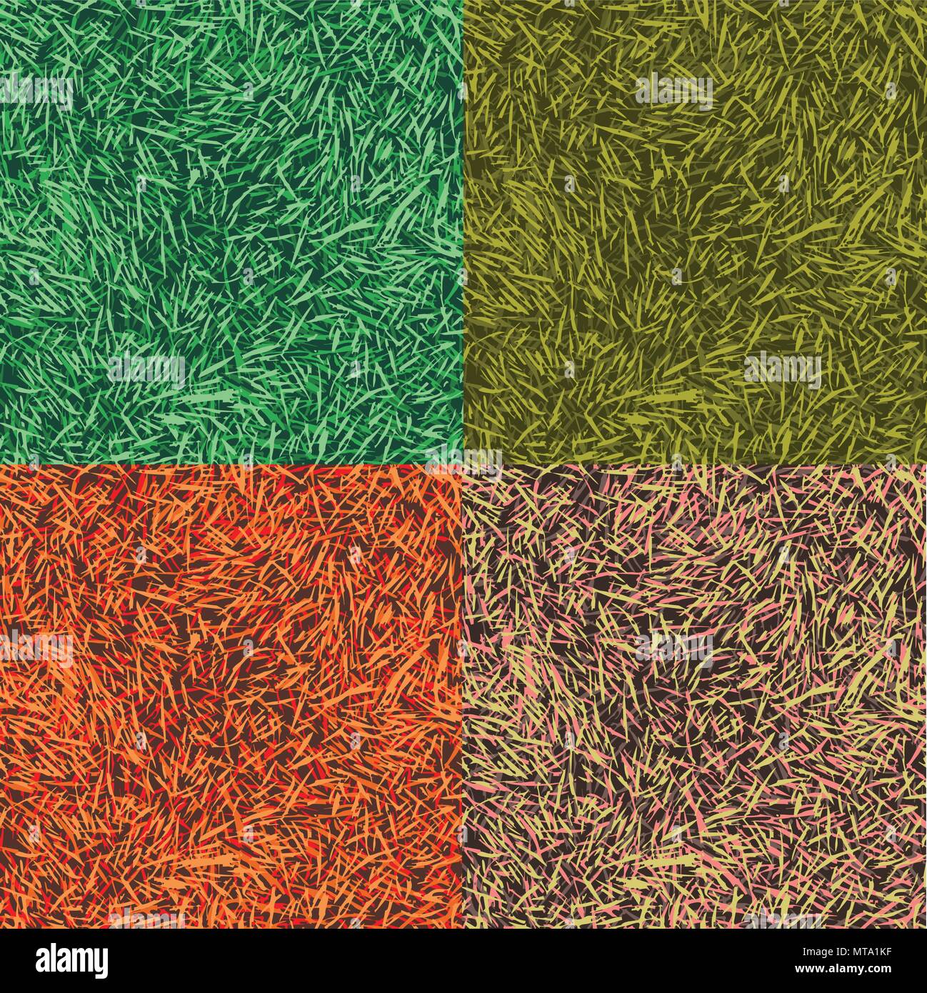 Grass colorful collection. Four seamless patterns with grass Stock ...