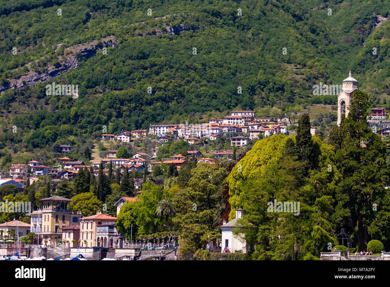 View at Chiesa di San Lorenzo in Mezzegra on Como lake in Italy Stock ...