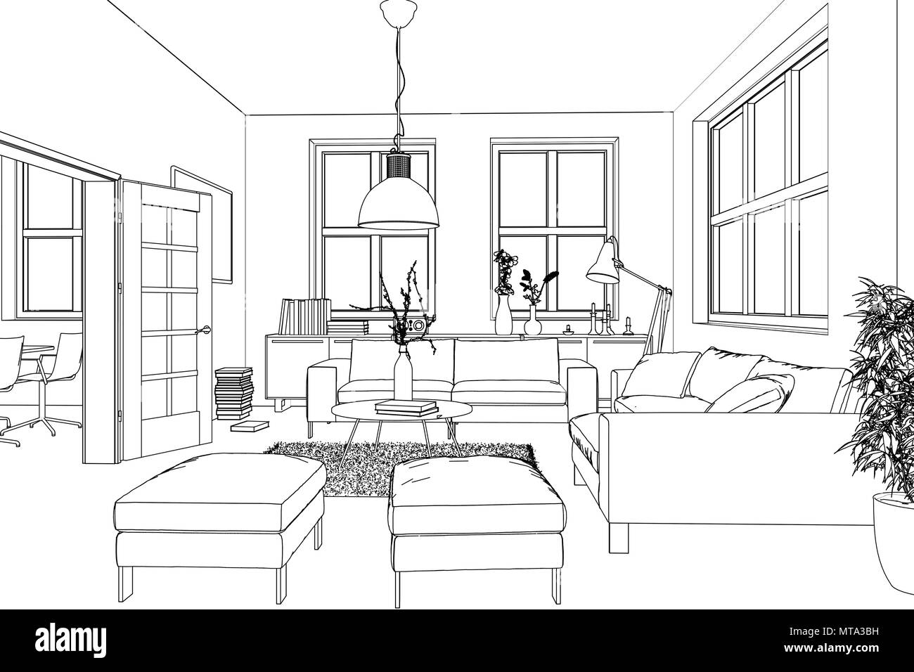 Interior Design Living Room custom Drawing Stock Photo - Alamy
