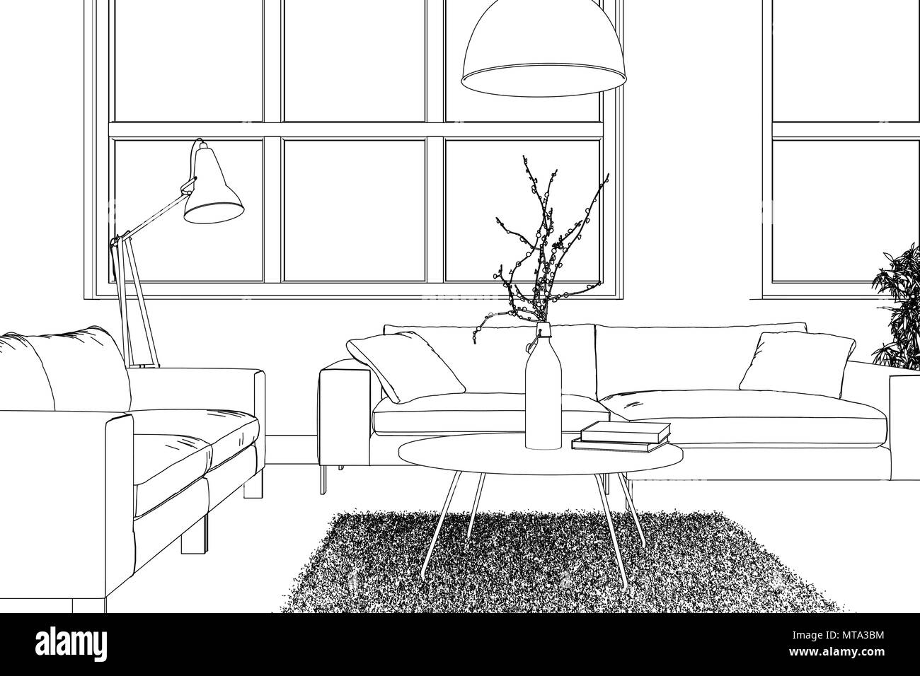 Interior Design Living Room custom Drawing Stock Photo - Alamy