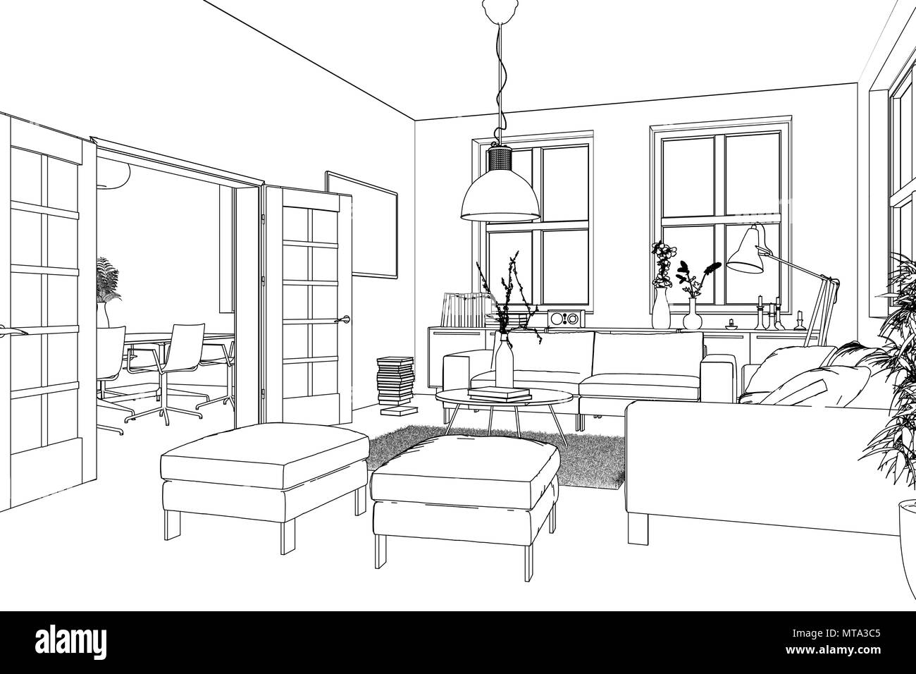 Interior Design Living Room custom Drawing Stock Photo - Alamy