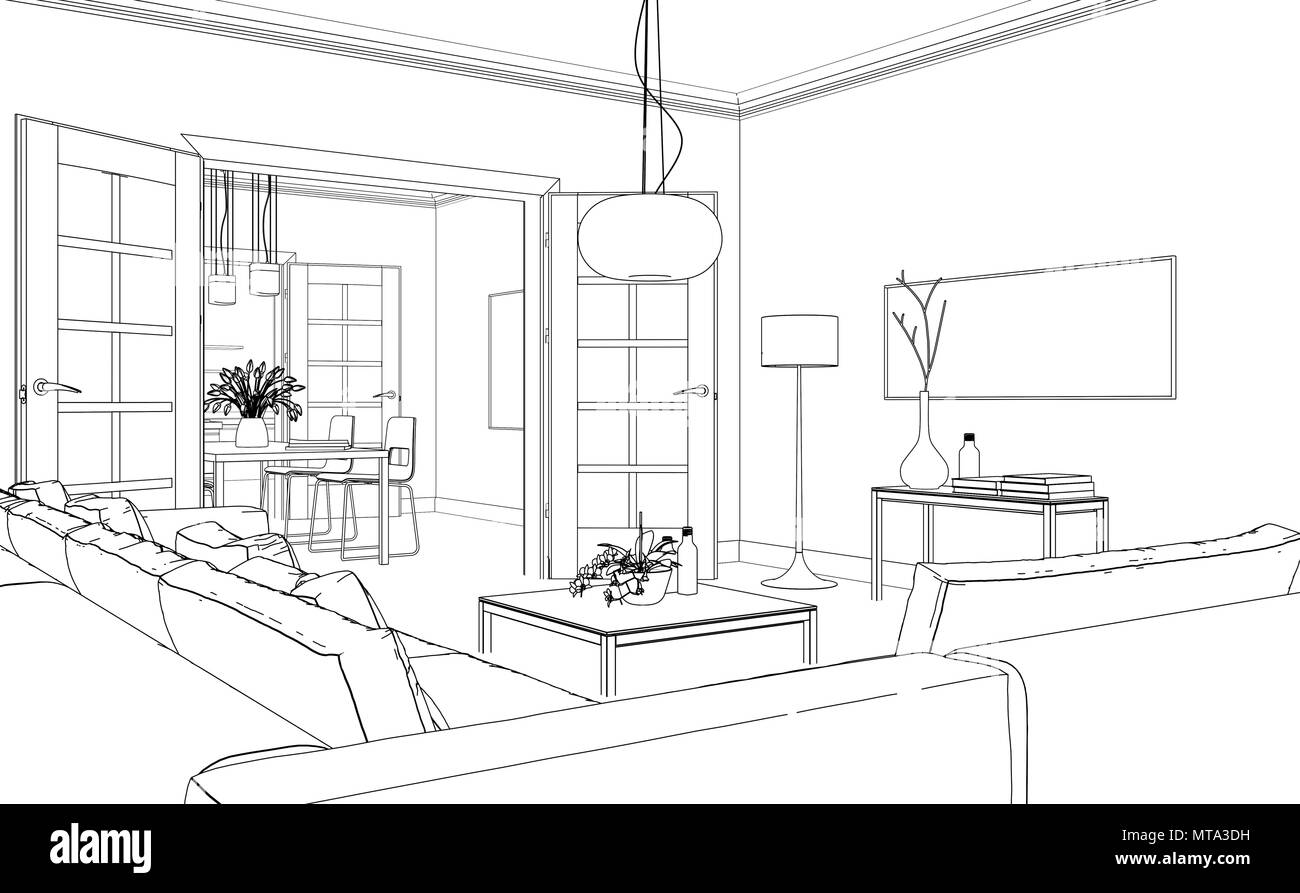 Interior Design Living Room custom Drawing Stock Photo - Alamy