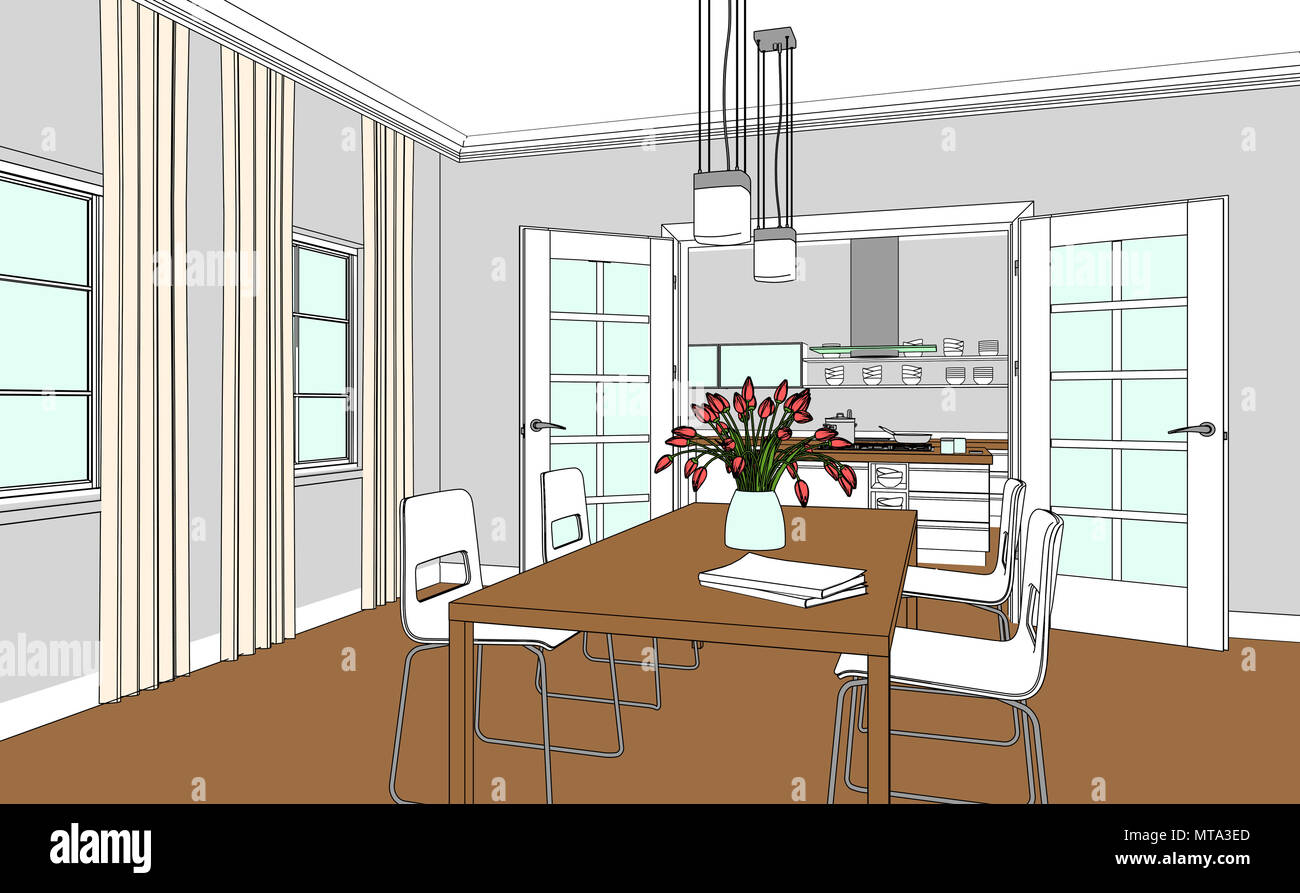 Interior Design Living Room custom Drawing Stock Photo - Alamy