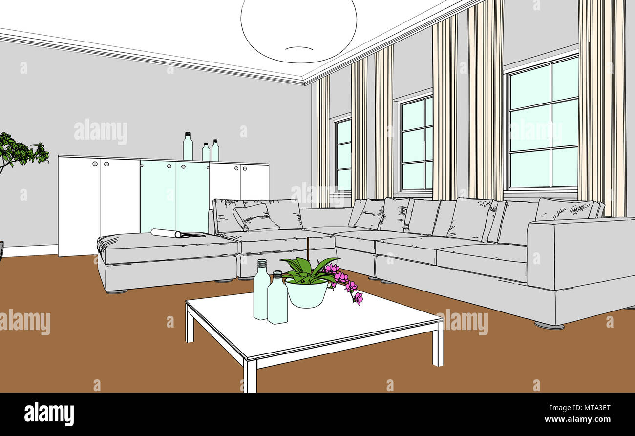 Interior Design Living Room custom Drawing Stock Photo - Alamy