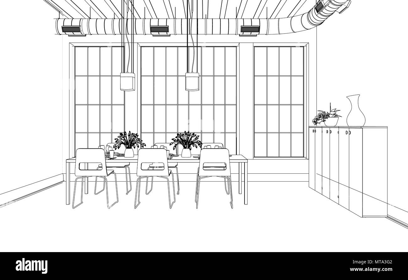 Interior Design Dining Room custom Drawing Plan Stock Photo - Alamy