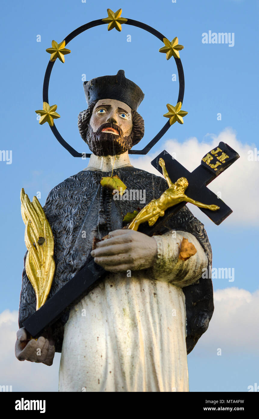 Statue of St. John of Nepomuk in the Czech countryside, Europe. Five ...