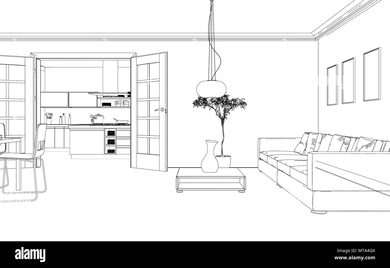 Interior Design Living Room custom Drawing Stock Photo - Alamy