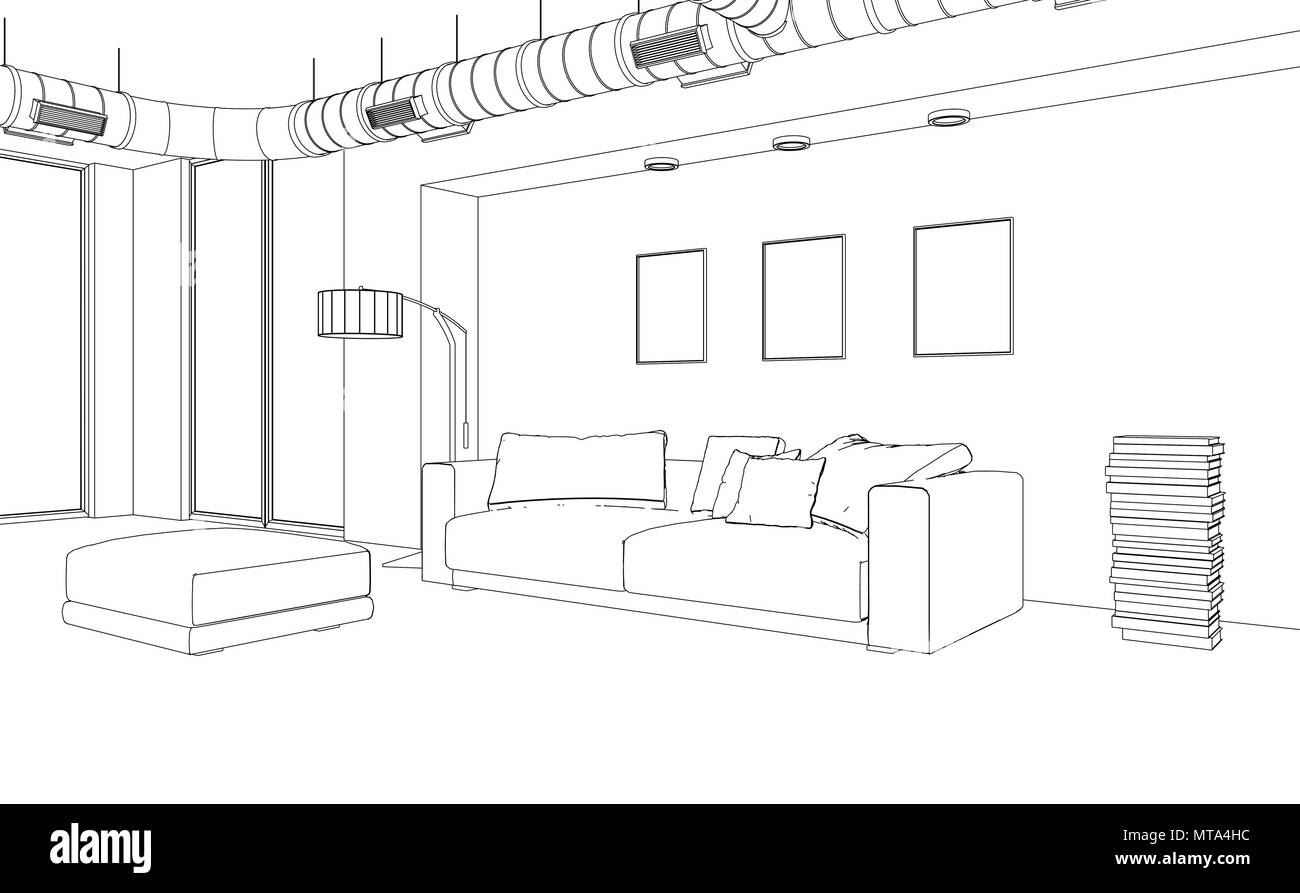 Interior Design Living Room custom Drawing Stock Photo - Alamy