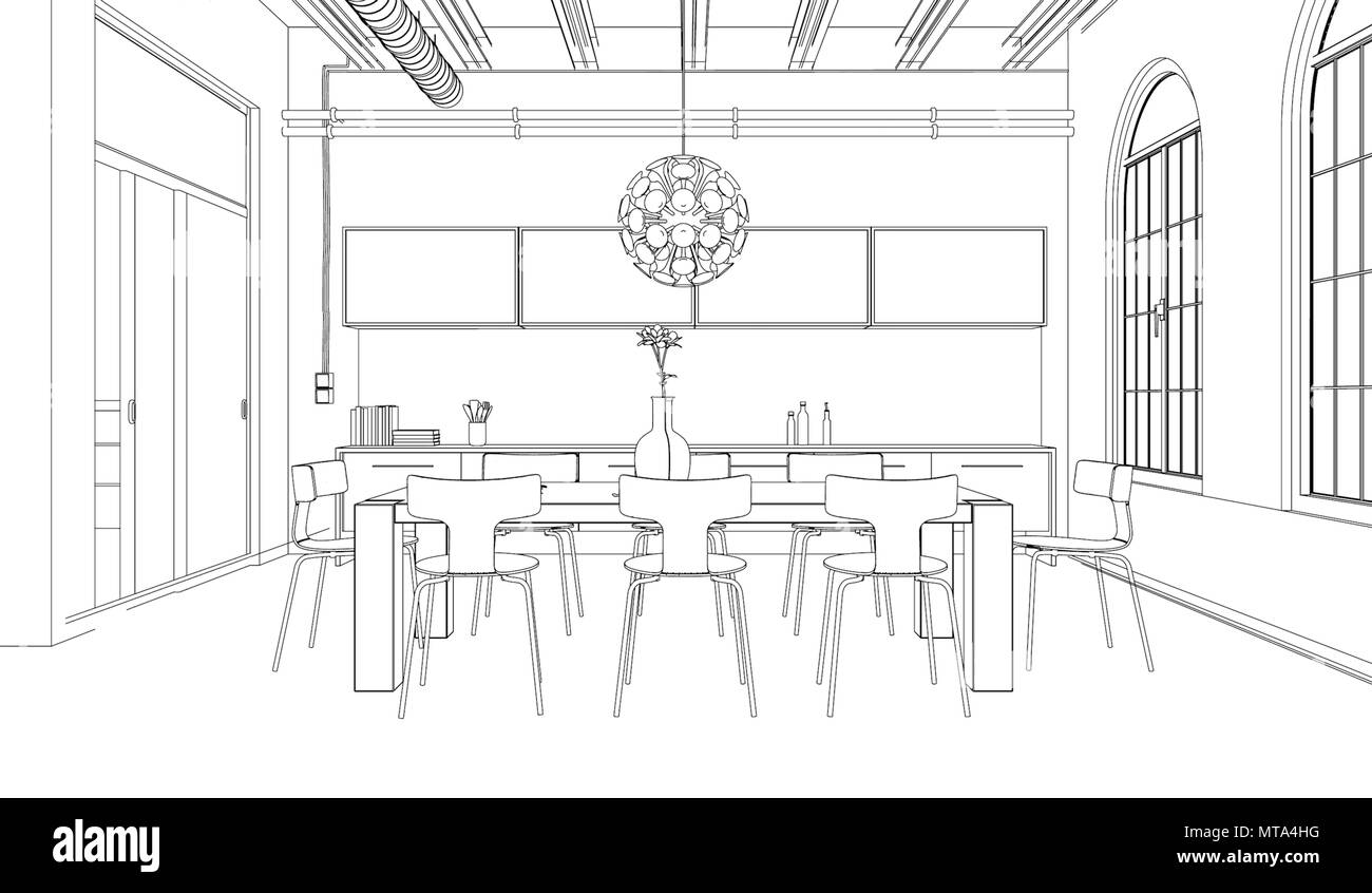 Interior Design modern Kitchen Drawing Plan Stock Photo - Alamy