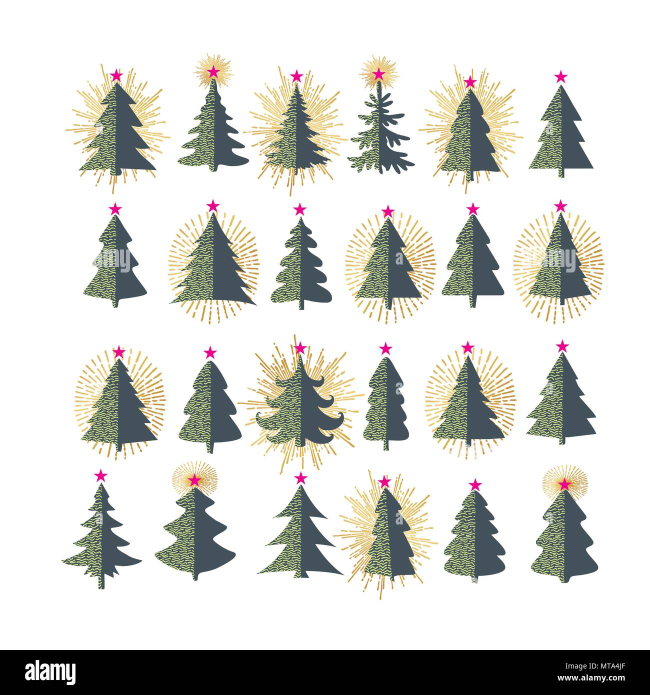 Set of different fir trees on white background. Christmas collection ...