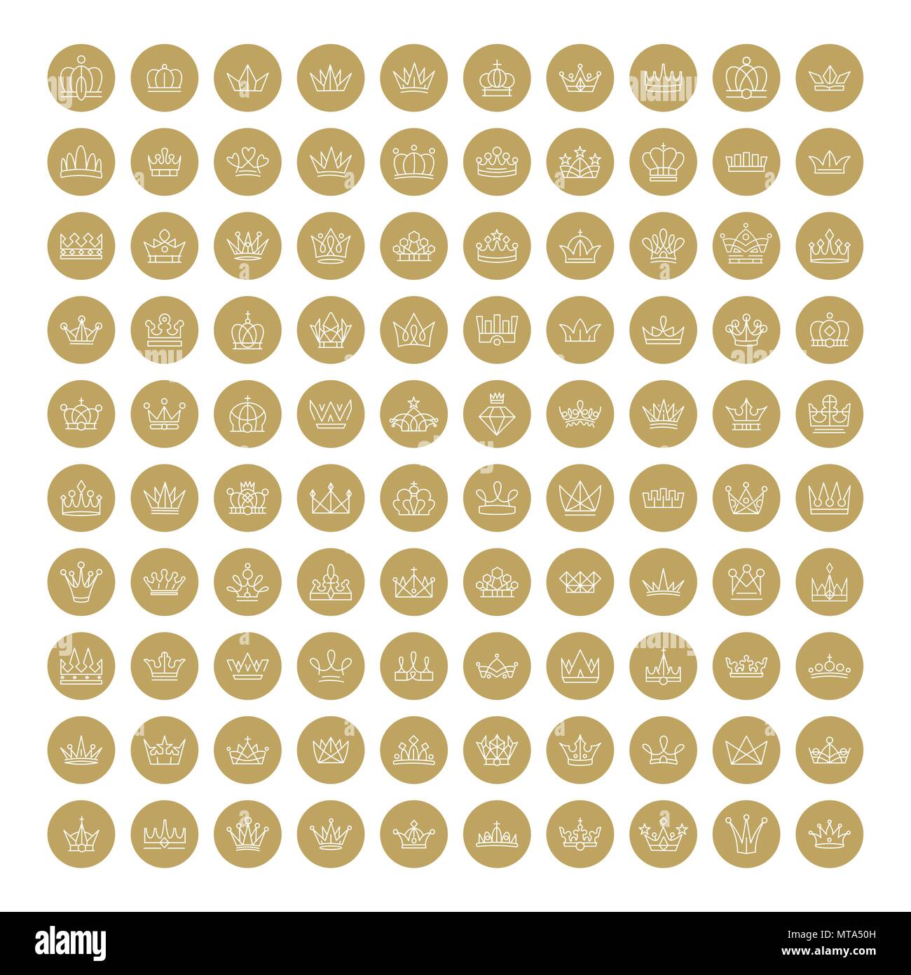 Crown icon. Royal throne leader symbol. Colored circle buttons with ...