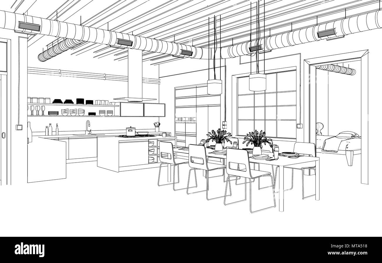 Interior Design Living Room custom Drawing Stock Photo - Alamy