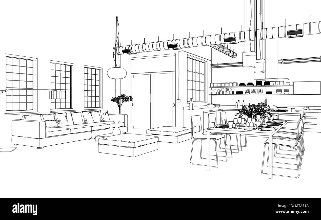 Interior Design Living Room custom Drawing Stock Photo - Alamy