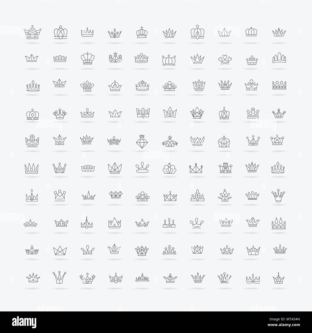 Vector heraldic elements design. A big set of black crowns. Hand drawn ...