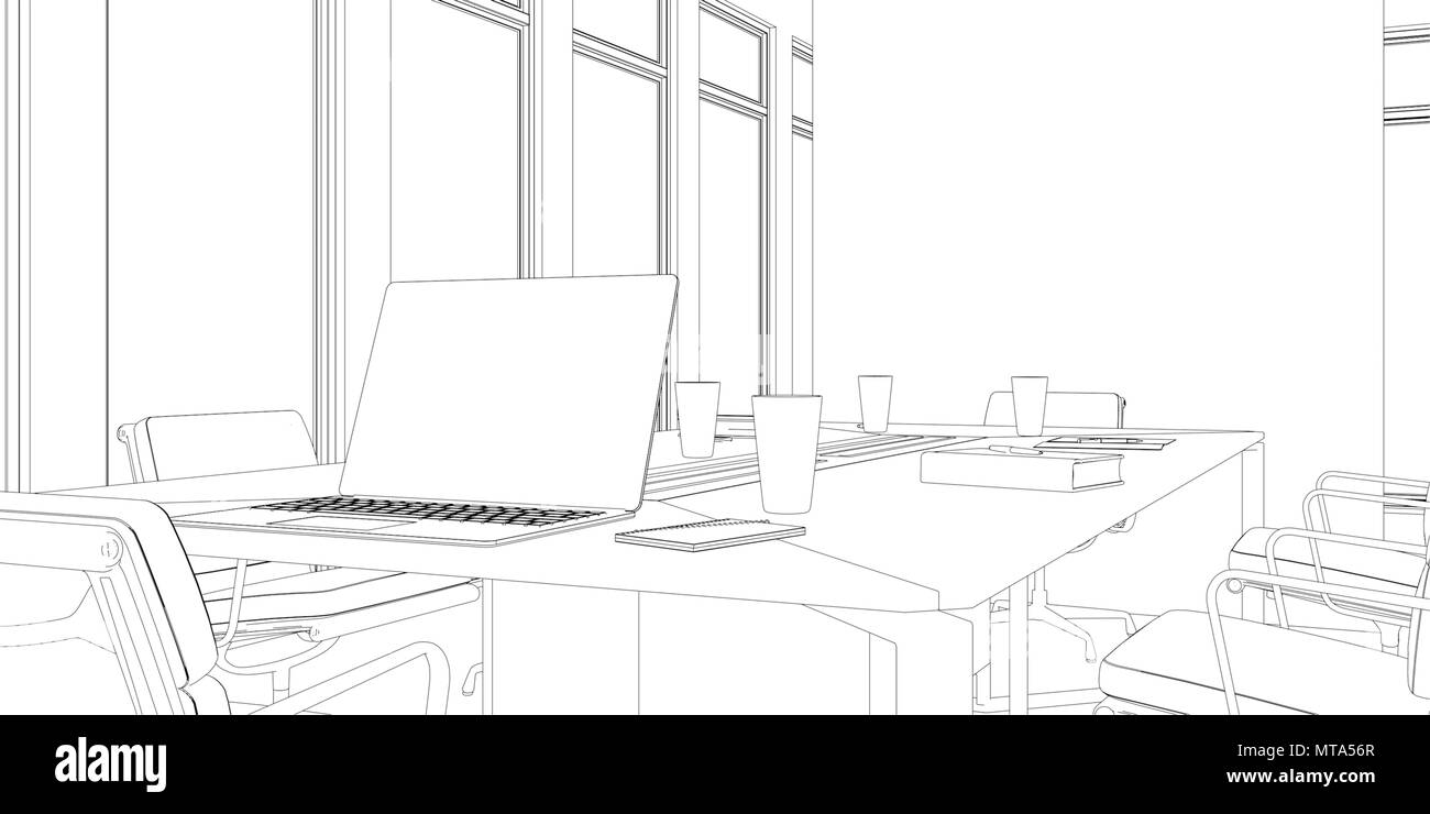 Interior Design big Office Room with desks custom Drawing Stock Photo ...