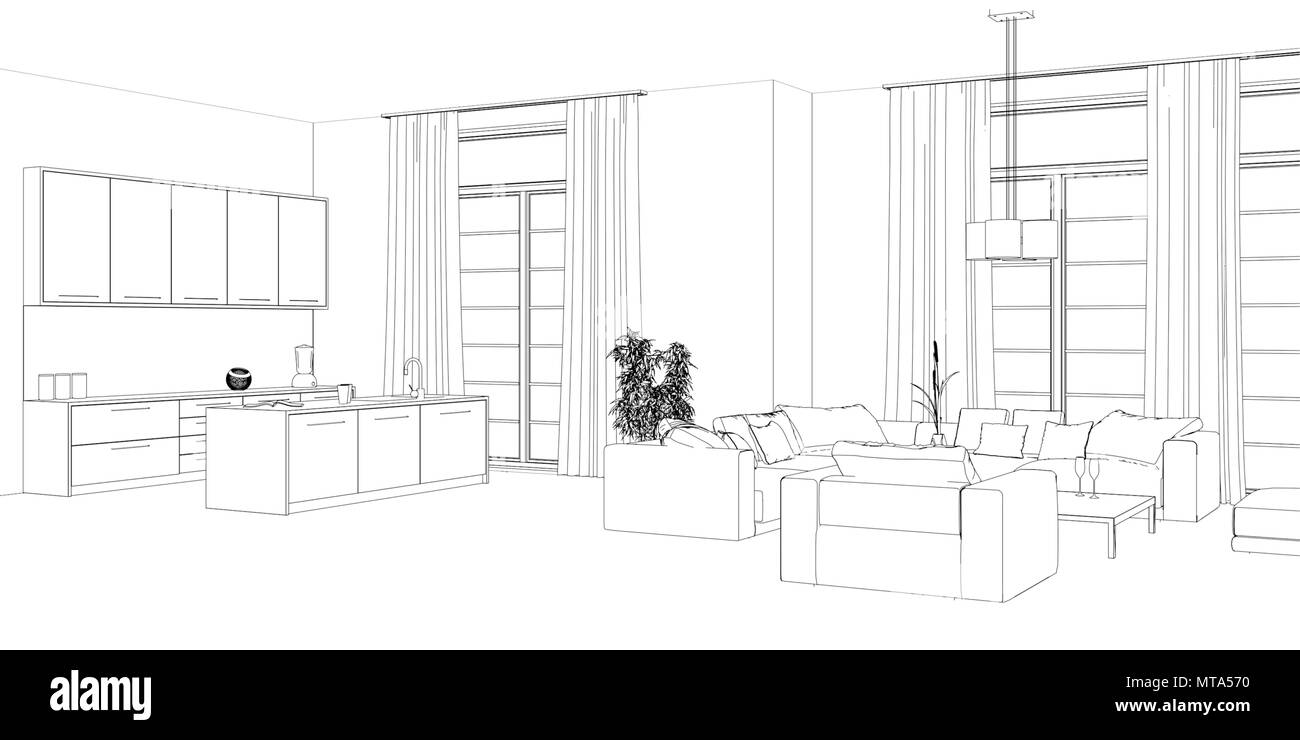 Interior Design Living Room custom Drawing Stock Photo - Alamy