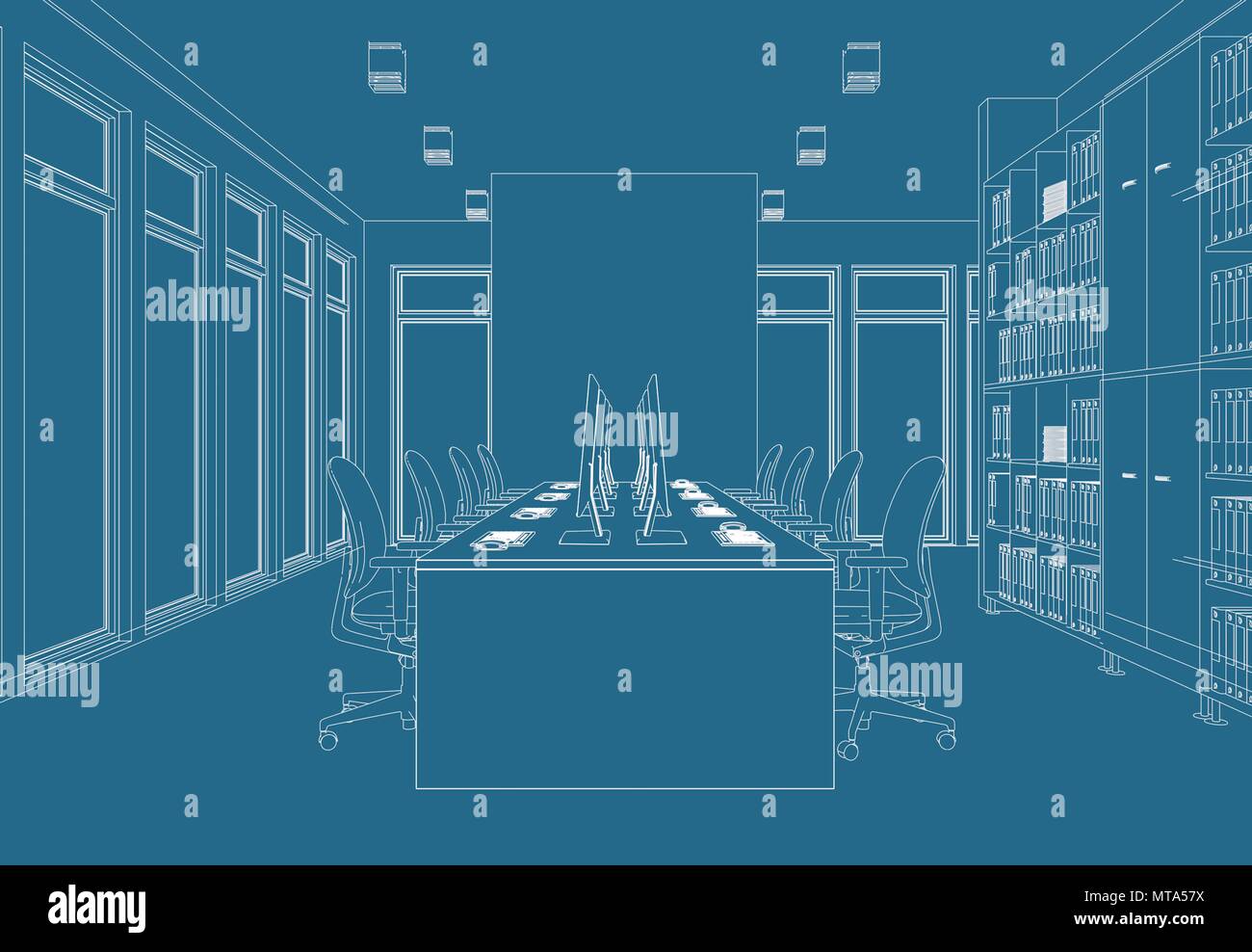 Interior Design big Office Room with desks custom Drawing Stock Photo ...