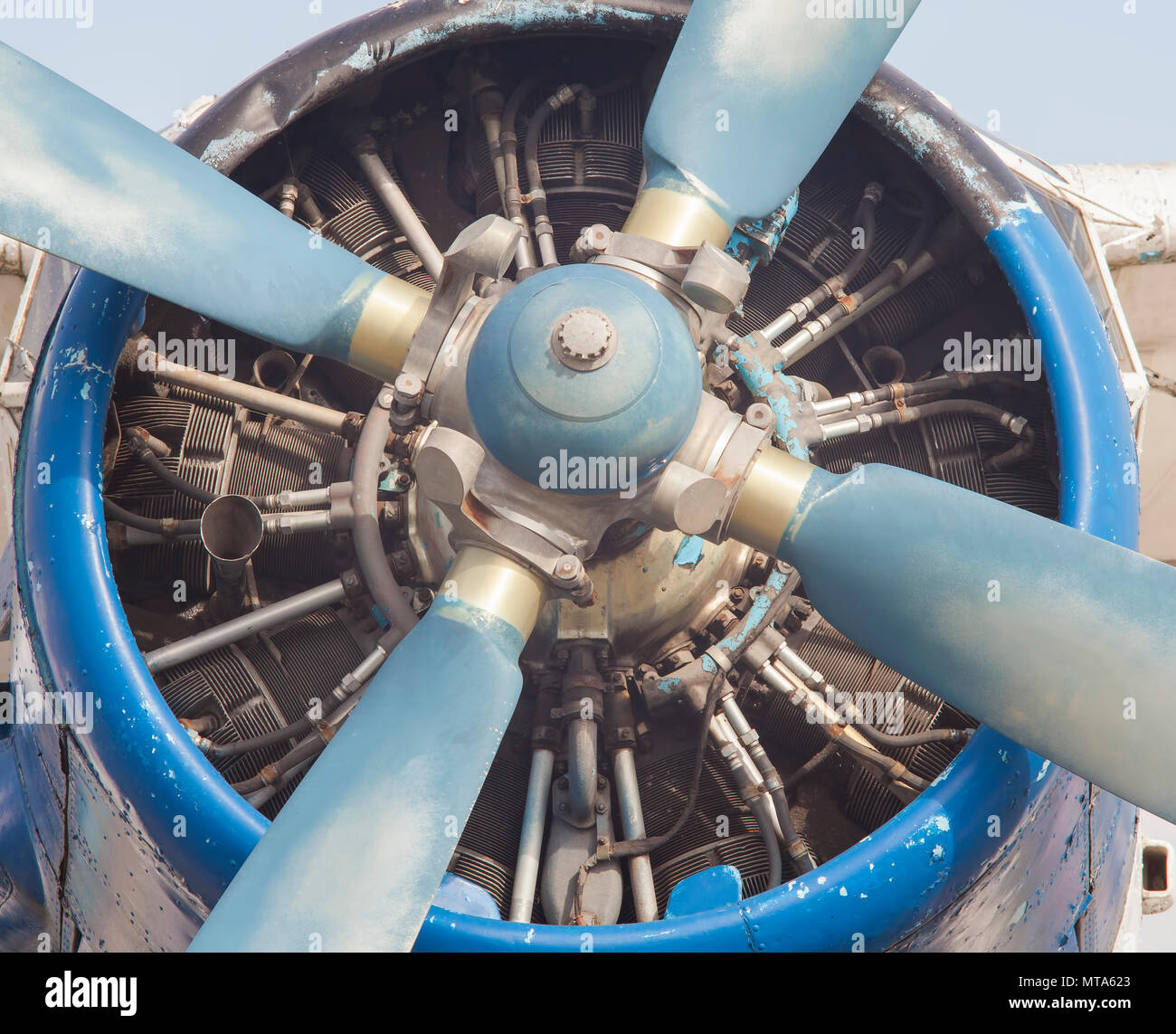 detail of old airplane engine with propeller Stock Photo - Alamy