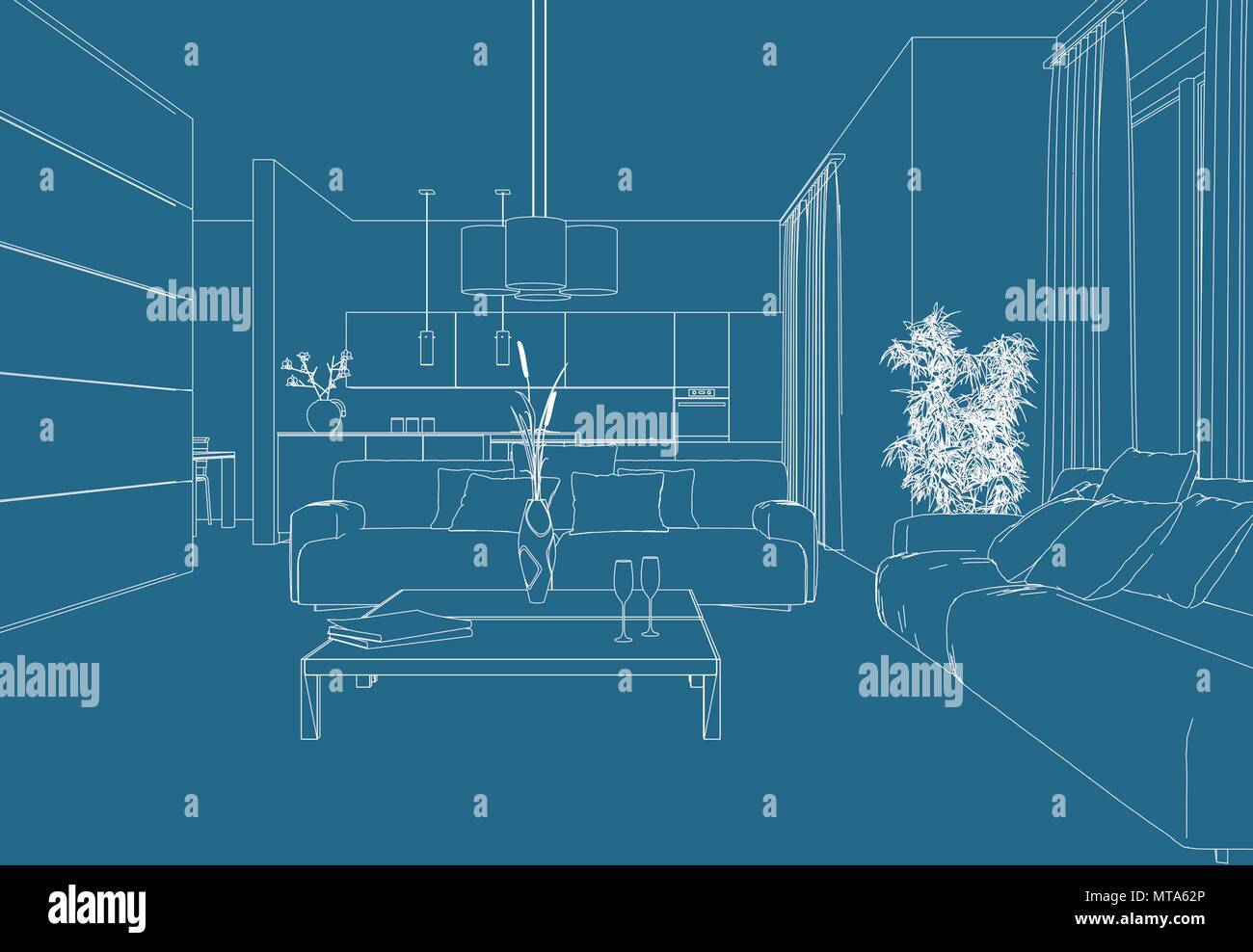 Interior Design Living Room custom Drawing Stock Photo - Alamy
