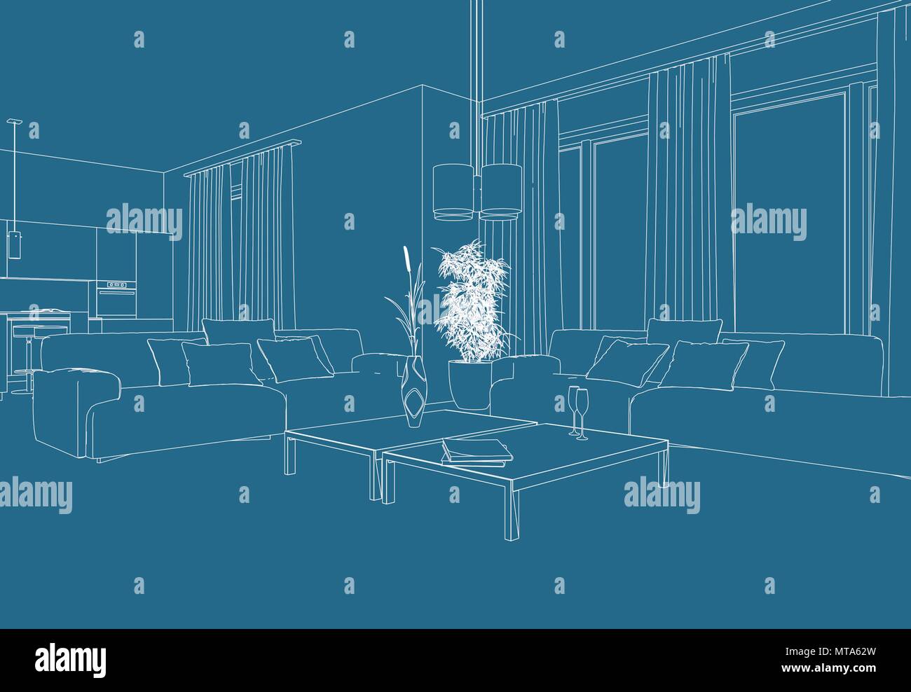 Interior Design Living Room custom Drawing Stock Photo - Alamy