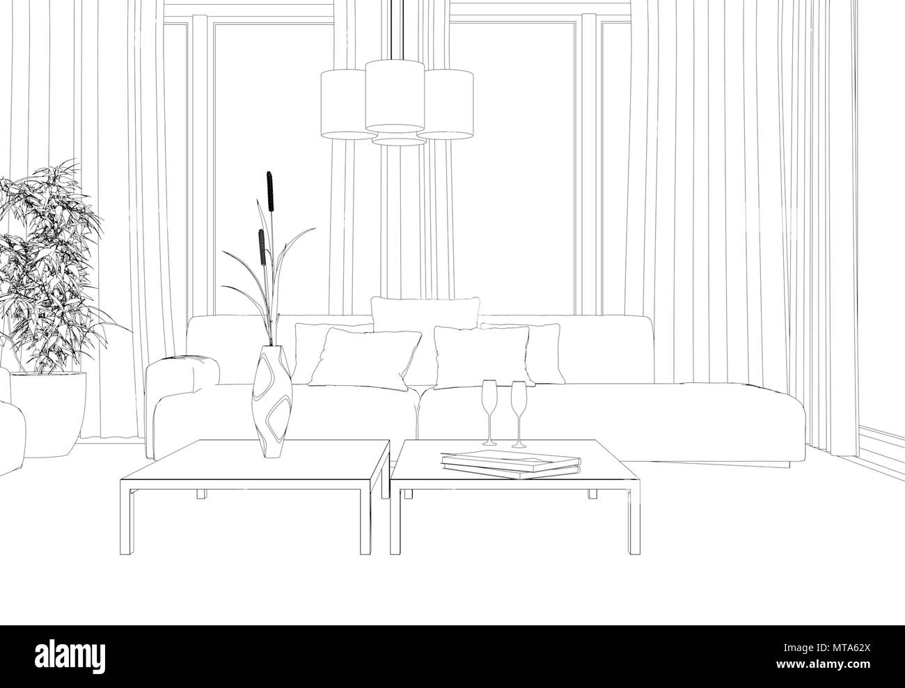 Interior Design Living Room custom Drawing Stock Photo - Alamy