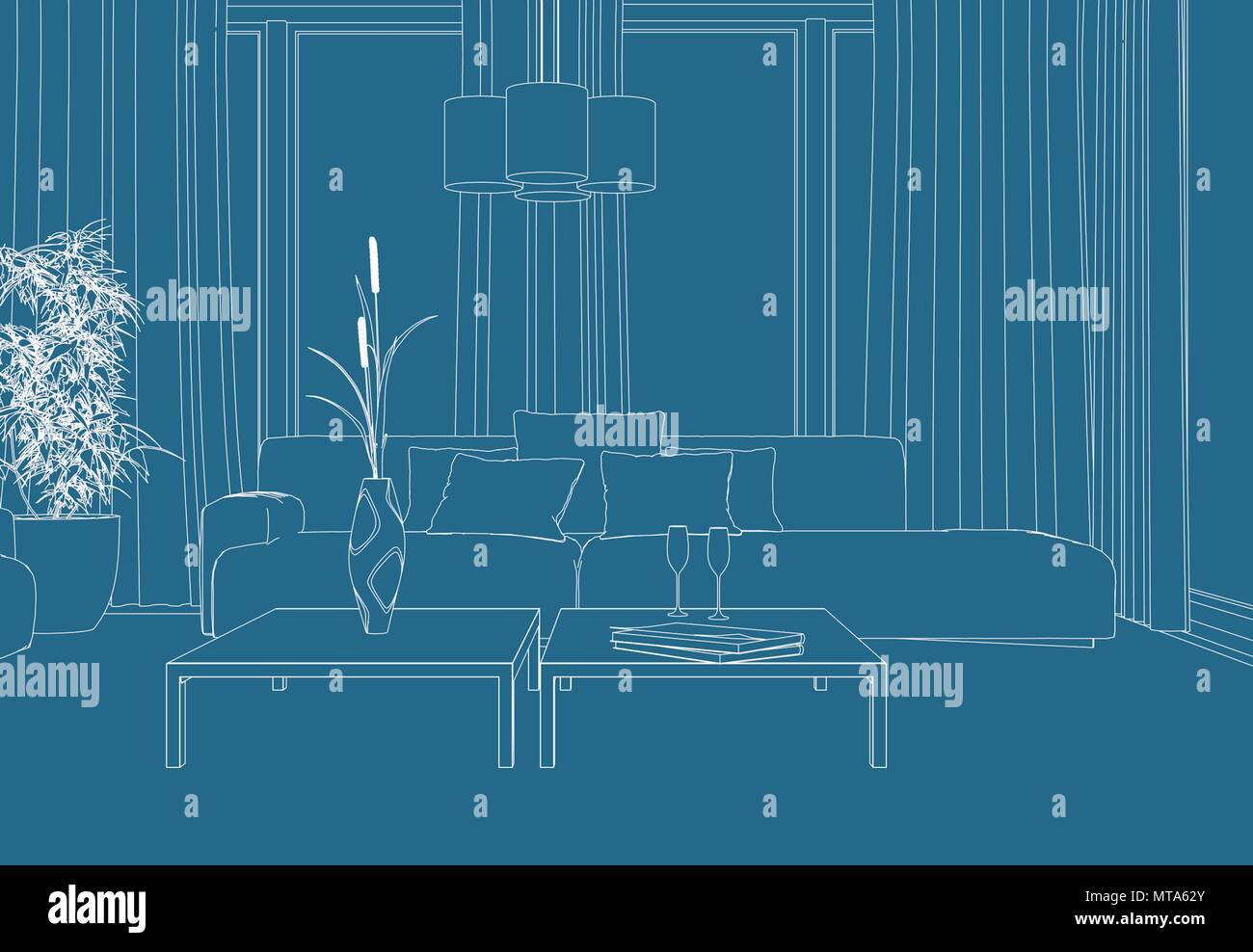 Interior Design Living Room custom Drawing Stock Photo - Alamy