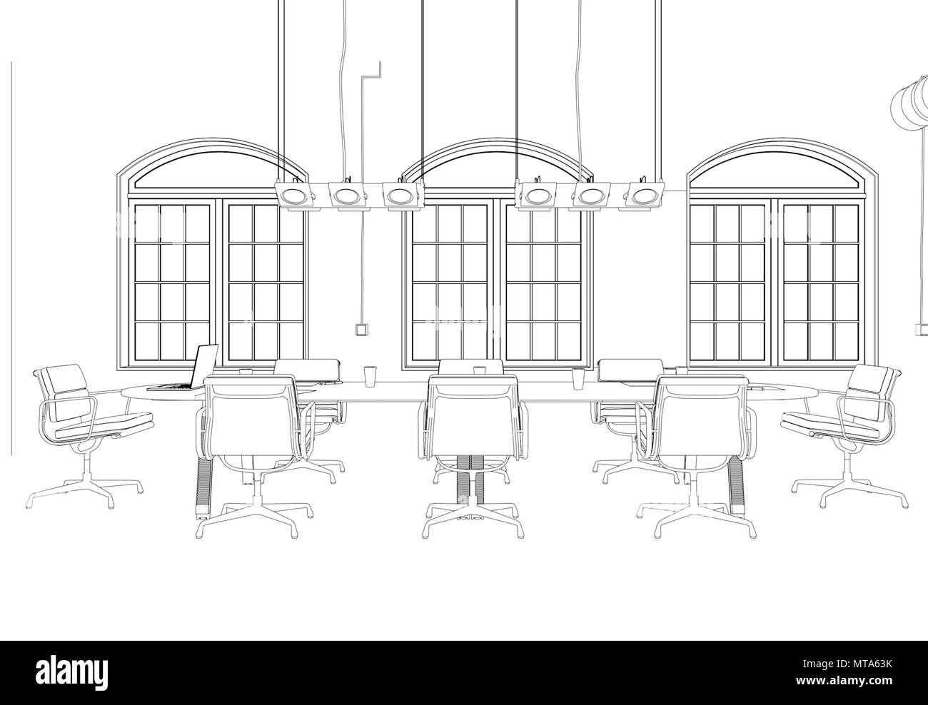 Interior Design big Office Room with desks custom Drawing Stock Photo ...