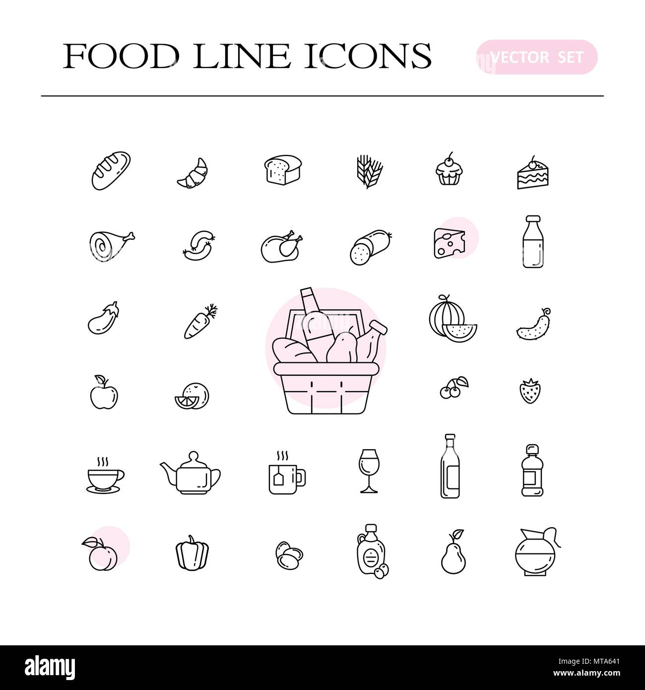 Set of food and drinks icons for restaurant, grocery store, commercial ...
