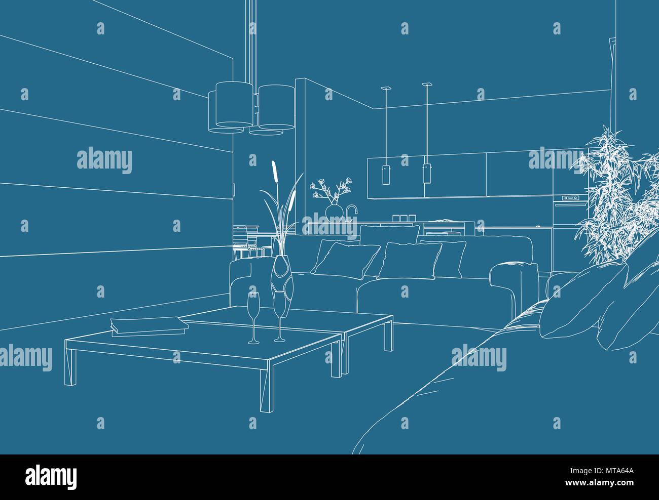 Interior Design Living Room custom Drawing Stock Photo - Alamy