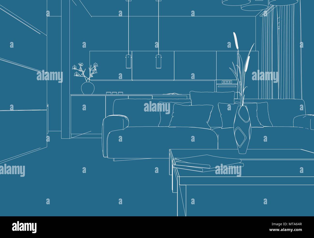 Interior Design Living Room custom Drawing Stock Photo - Alamy