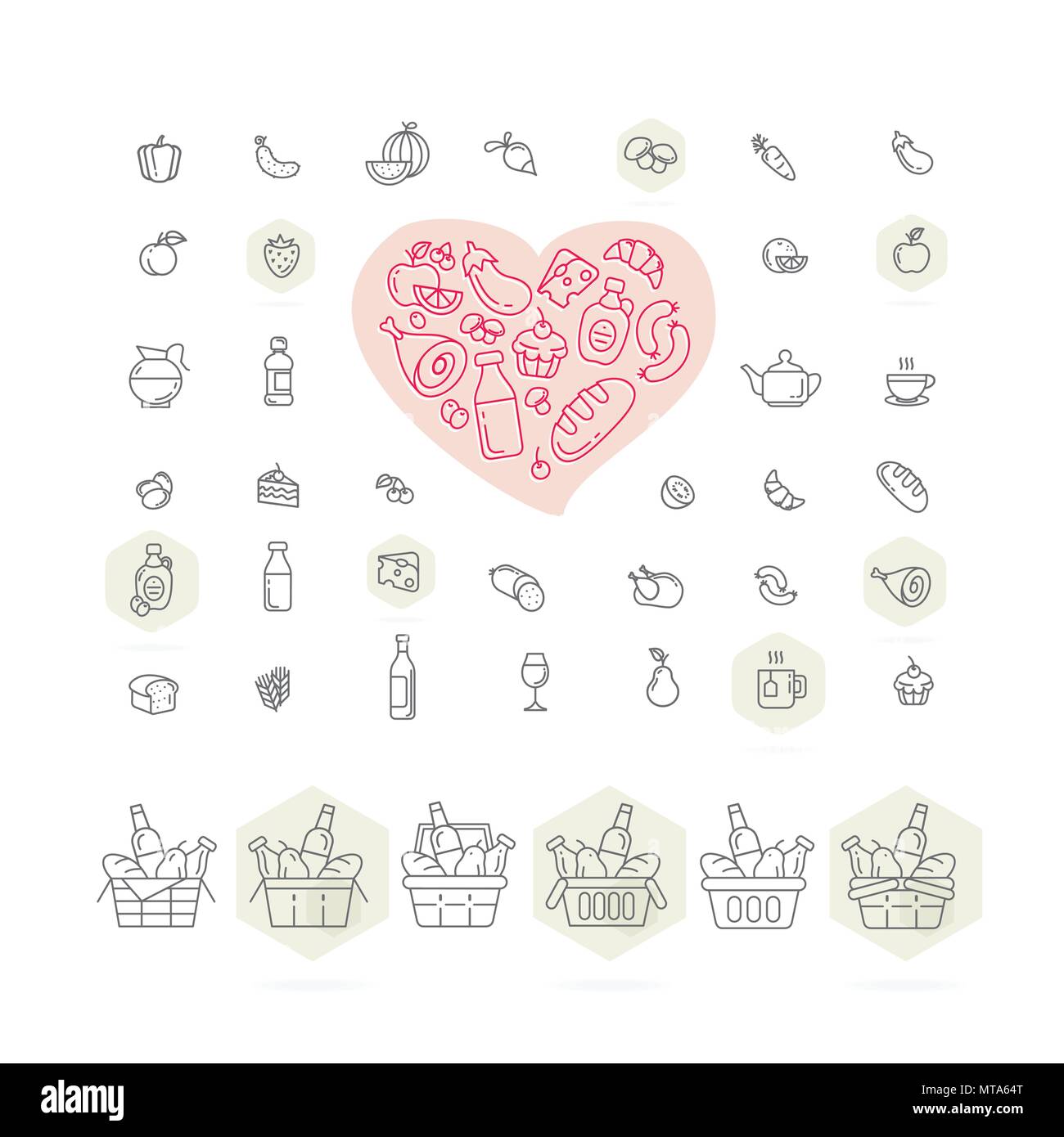 Set of food and drinks icons for restaurant, grocery store, commercial ...