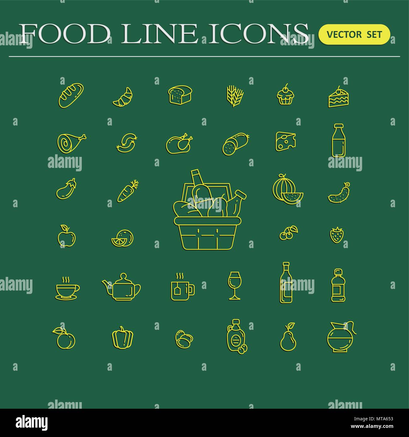 Set of food and drinks icons for restaurant, grocery store, commercial ...
