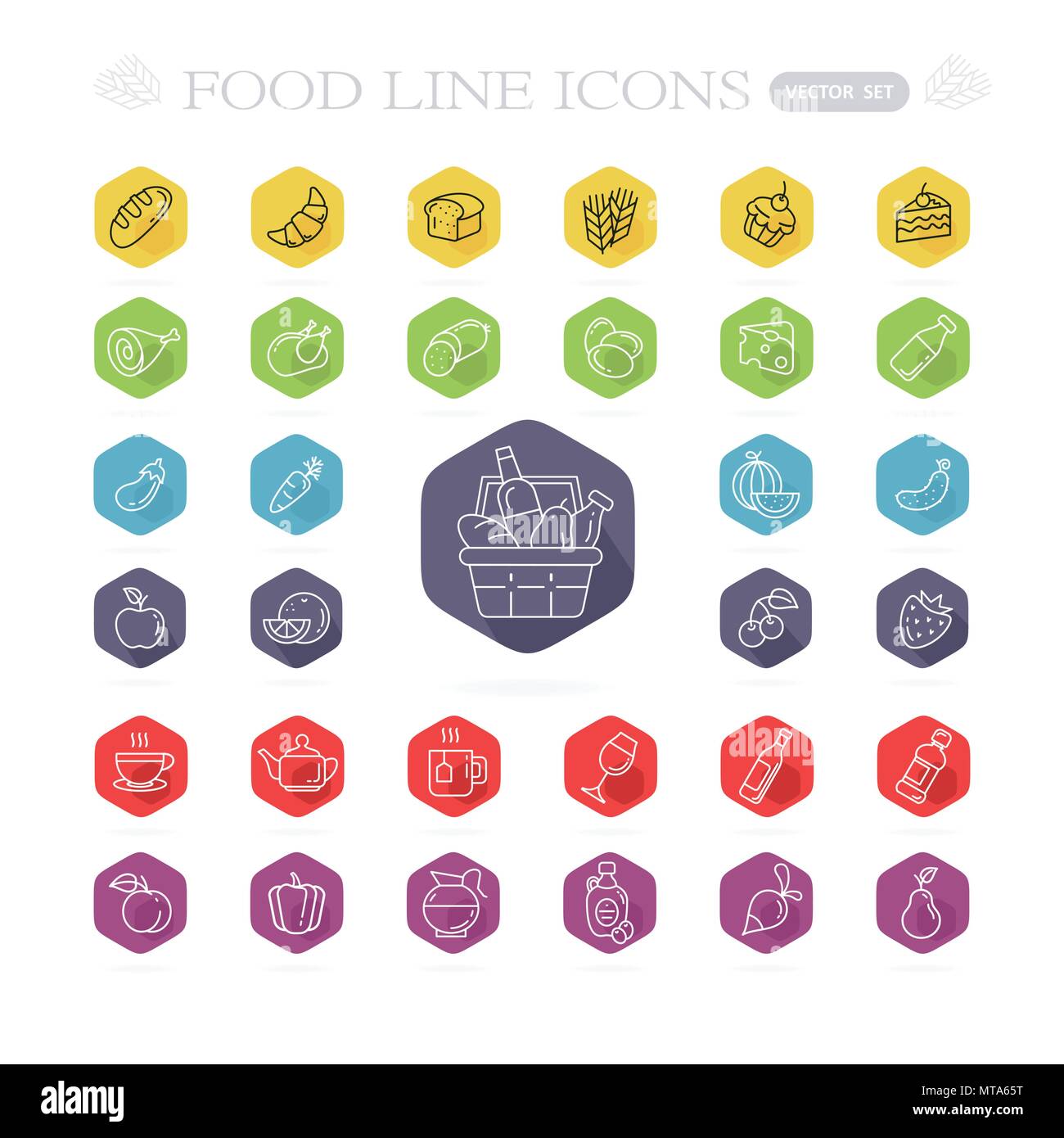 Set of food and drinks icons for restaurant, grocery store, commercial ...